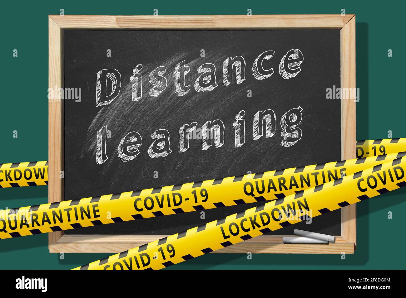Lettering Distance learning on blackboard. Covid-19 concept Stock Photo ...