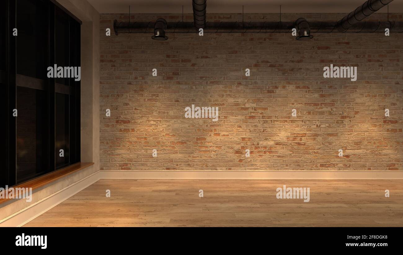Interior empty room night view 3D rendering Stock Photo - Alamy
