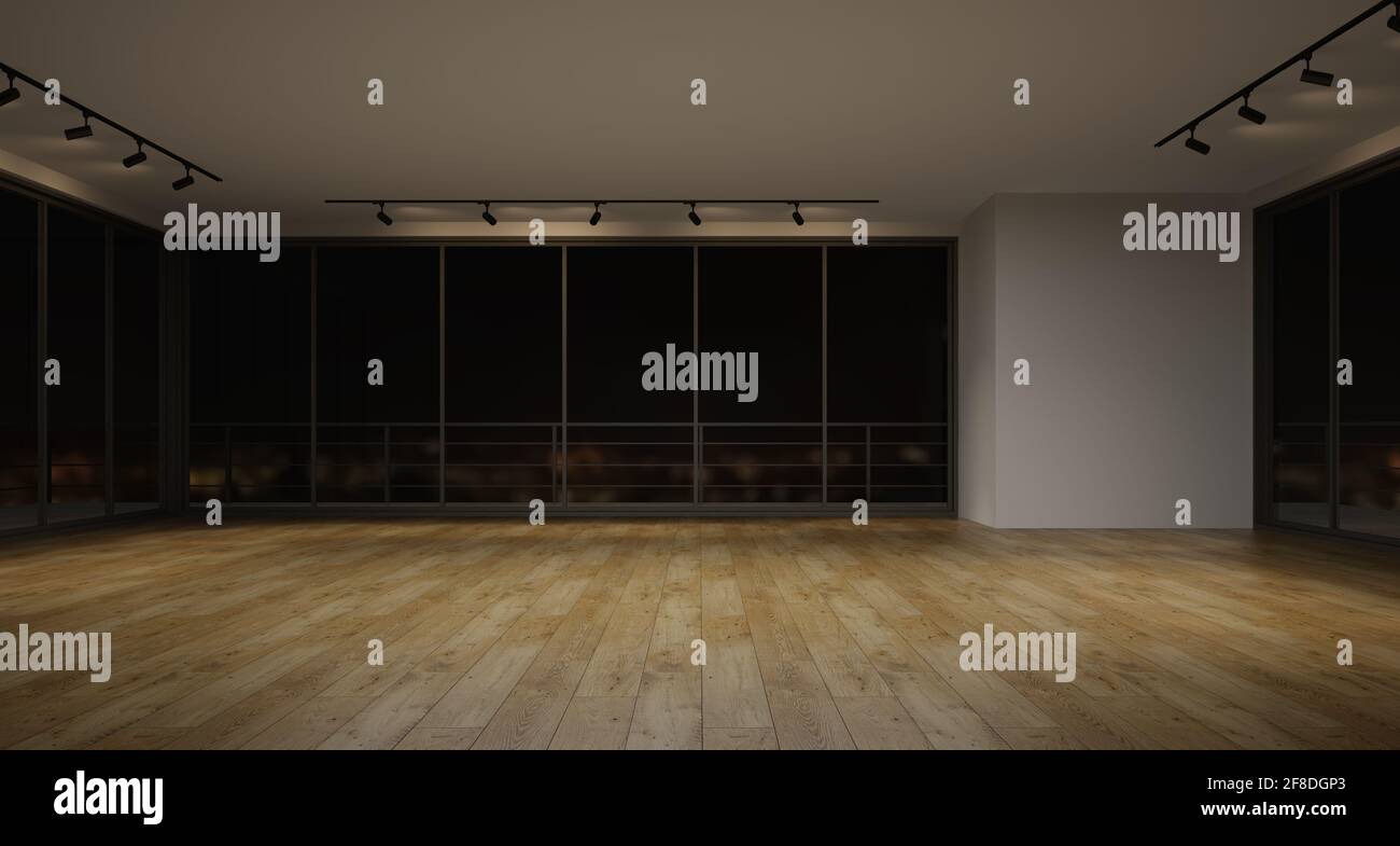 Interior empty room night view 3D rendering Stock Photo - Alamy