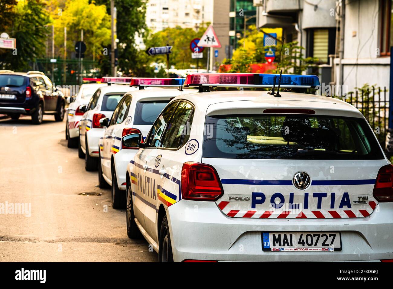 Romanian police (Politia Rutiera) car parked along the street in ...