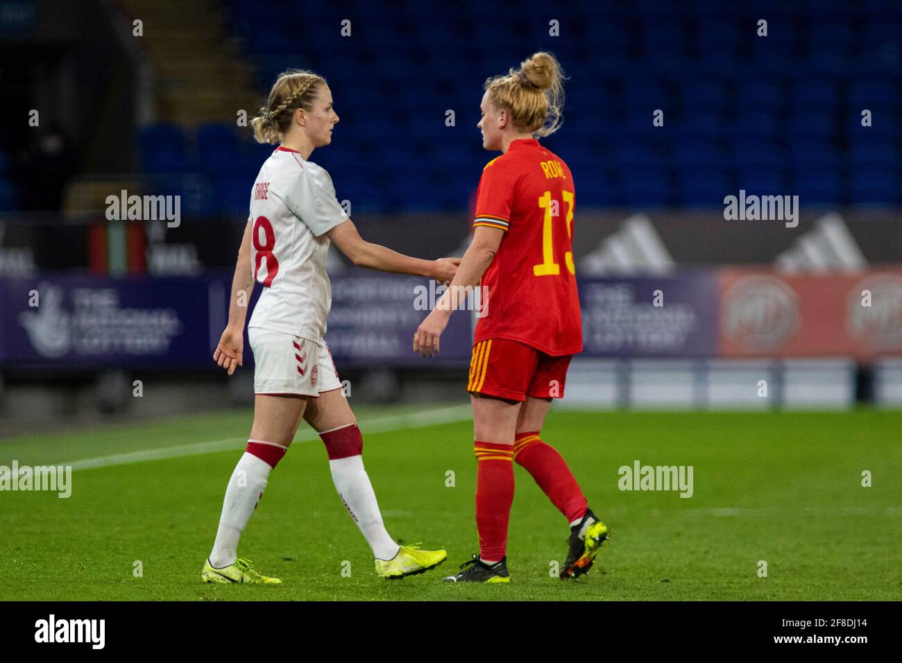 Cardiff, UK. 13th Apr, 2021. Rachel Rowe of Wales & Sara Thrige of ...