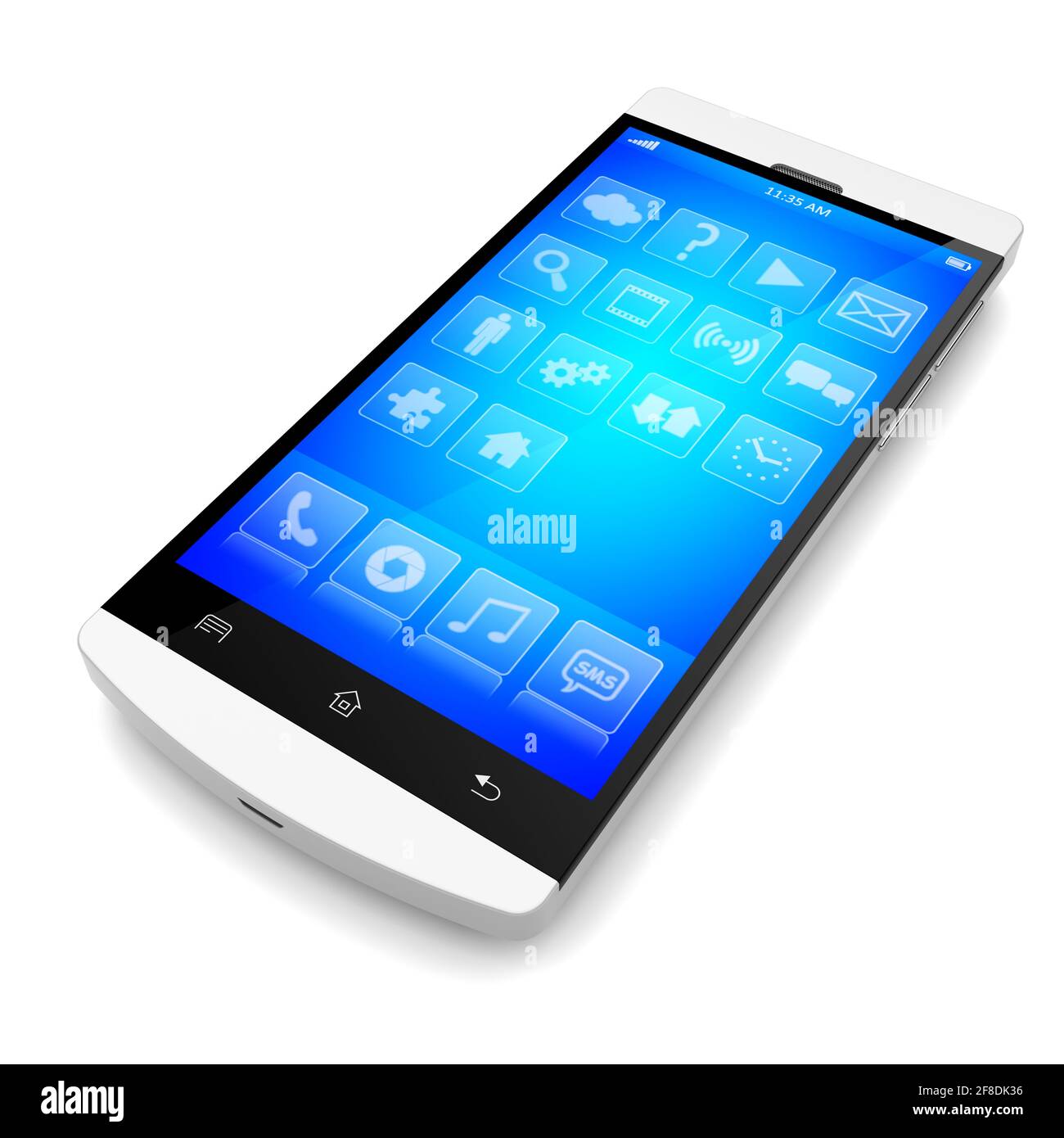 Mobile smartphone with blue screen and apps . 3d image Stock Photo - Alamy
