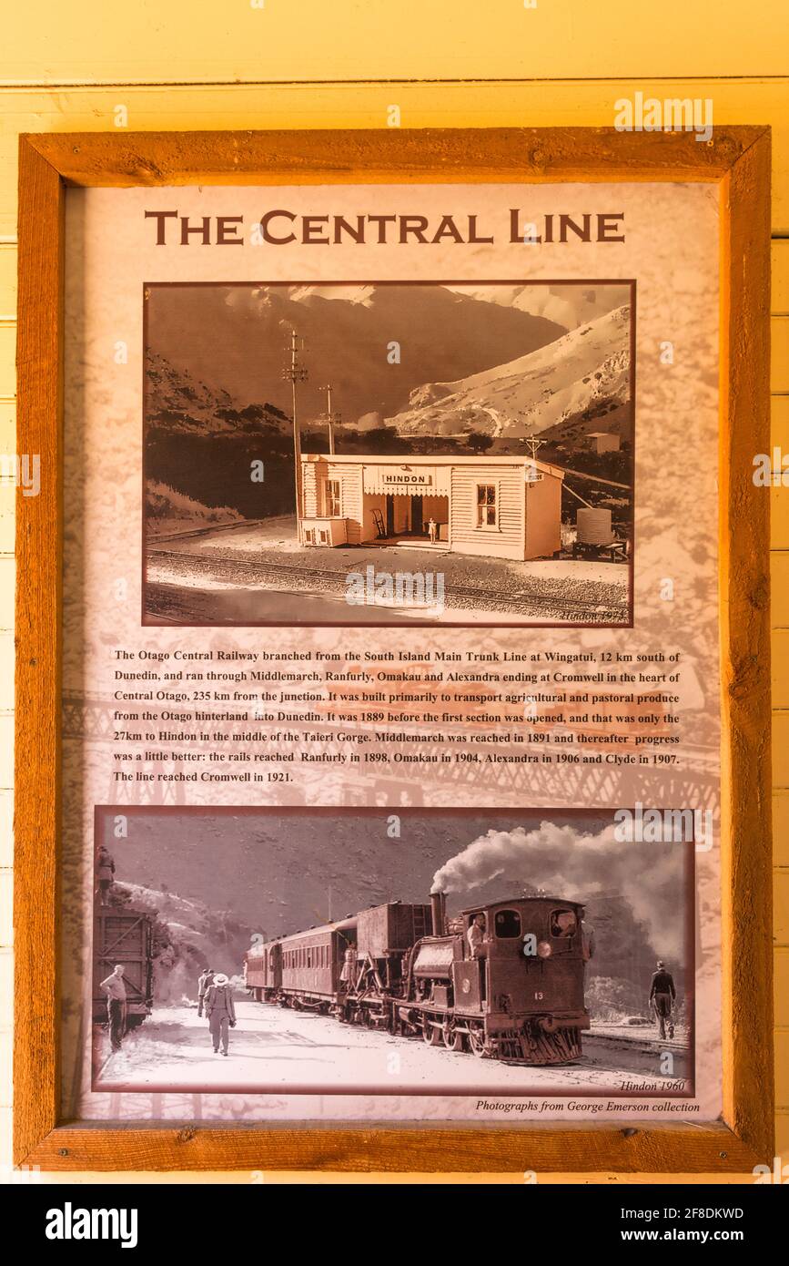 Historic train interpretive sign on the Otago Rail Trail, Middlemarch ...