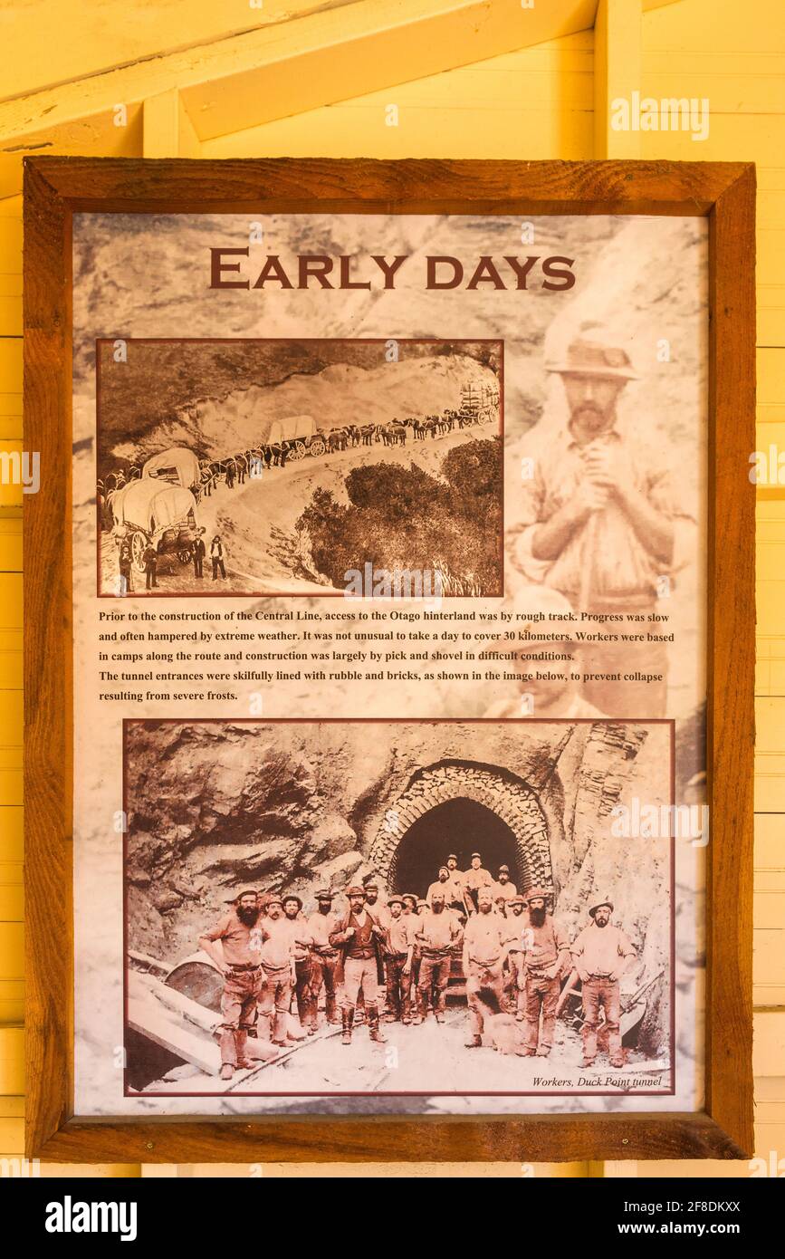 Historic train interpretive sign on the Otago Rail Trail, Middlemarch ...