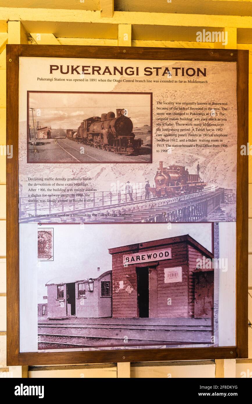 Historic train interpretive sign on the Otago Rail Trail, Middlemarch ...