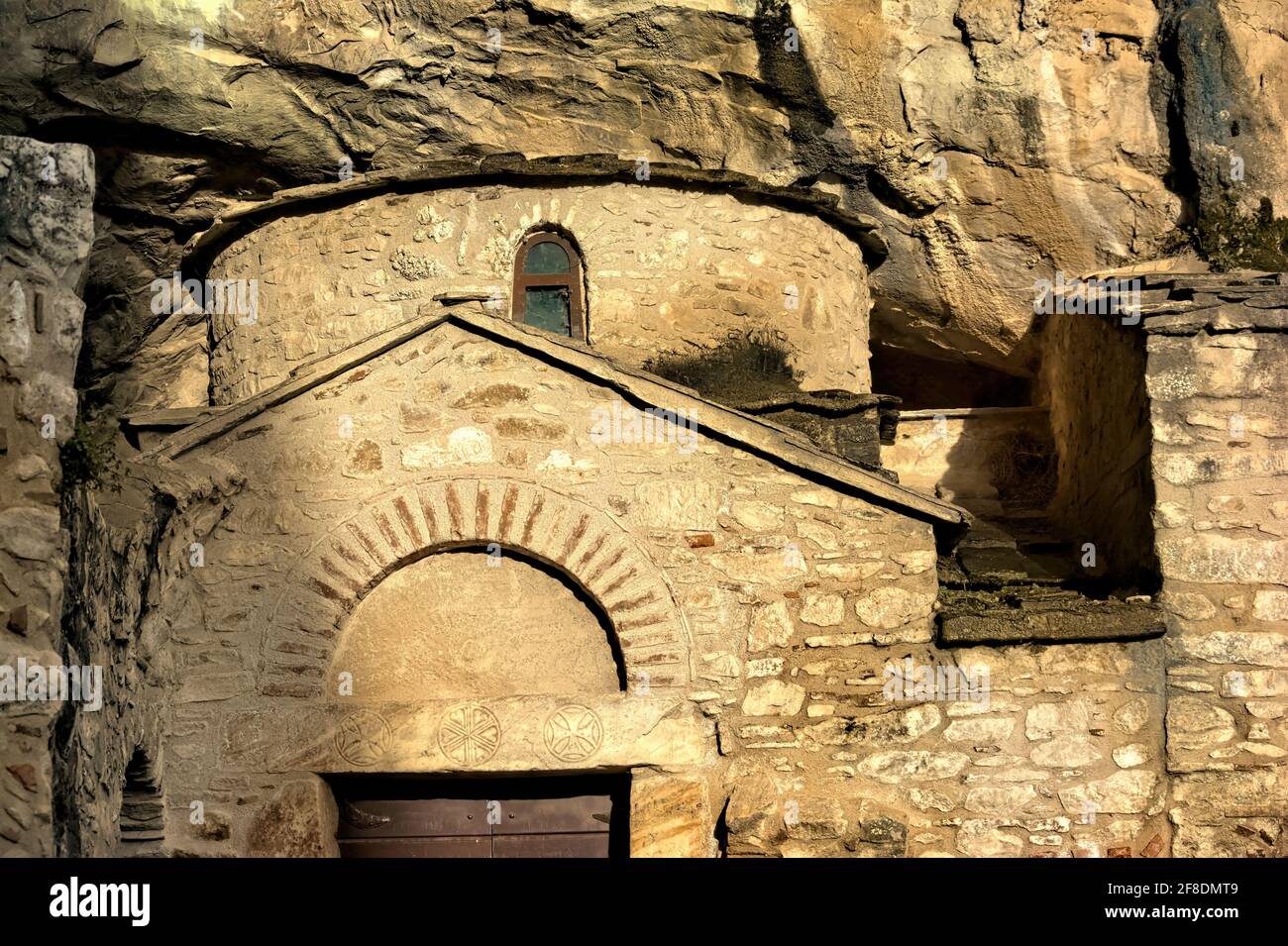 Orthodox monastery enclosed by Davelis cave in Penteli, a mountain to ...