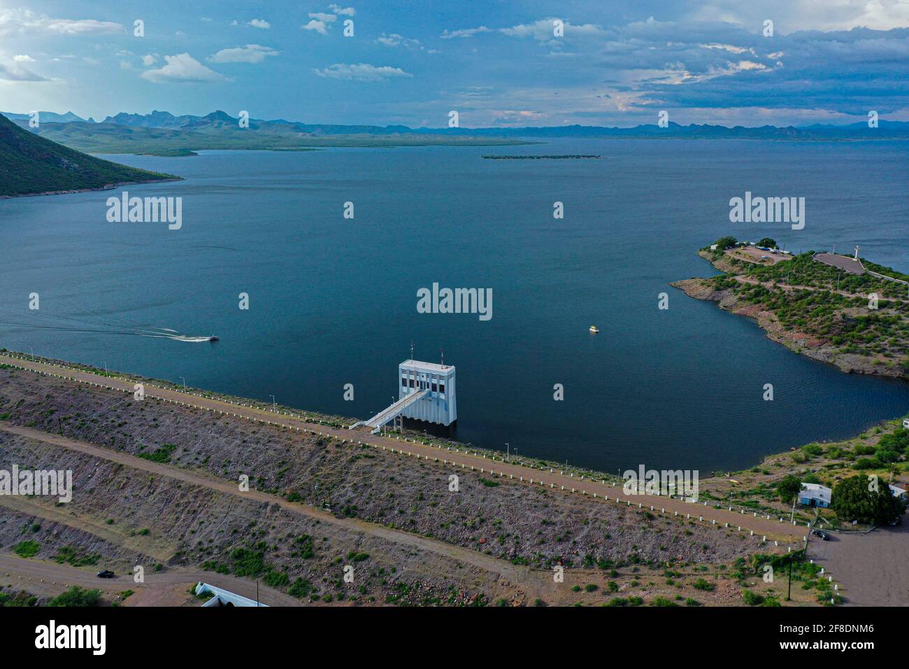 Aerial view of the Álvaro Obregón Ouiachic dam or Oviáchic dam in ...