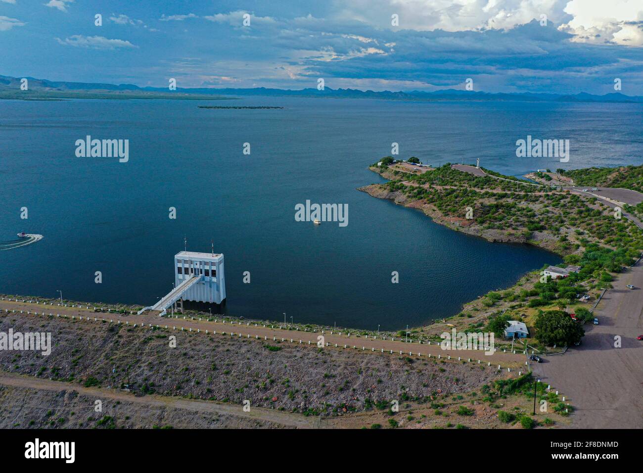 Aerial view of the Álvaro Obregón Ouiachic dam or Oviáchic dam in ...