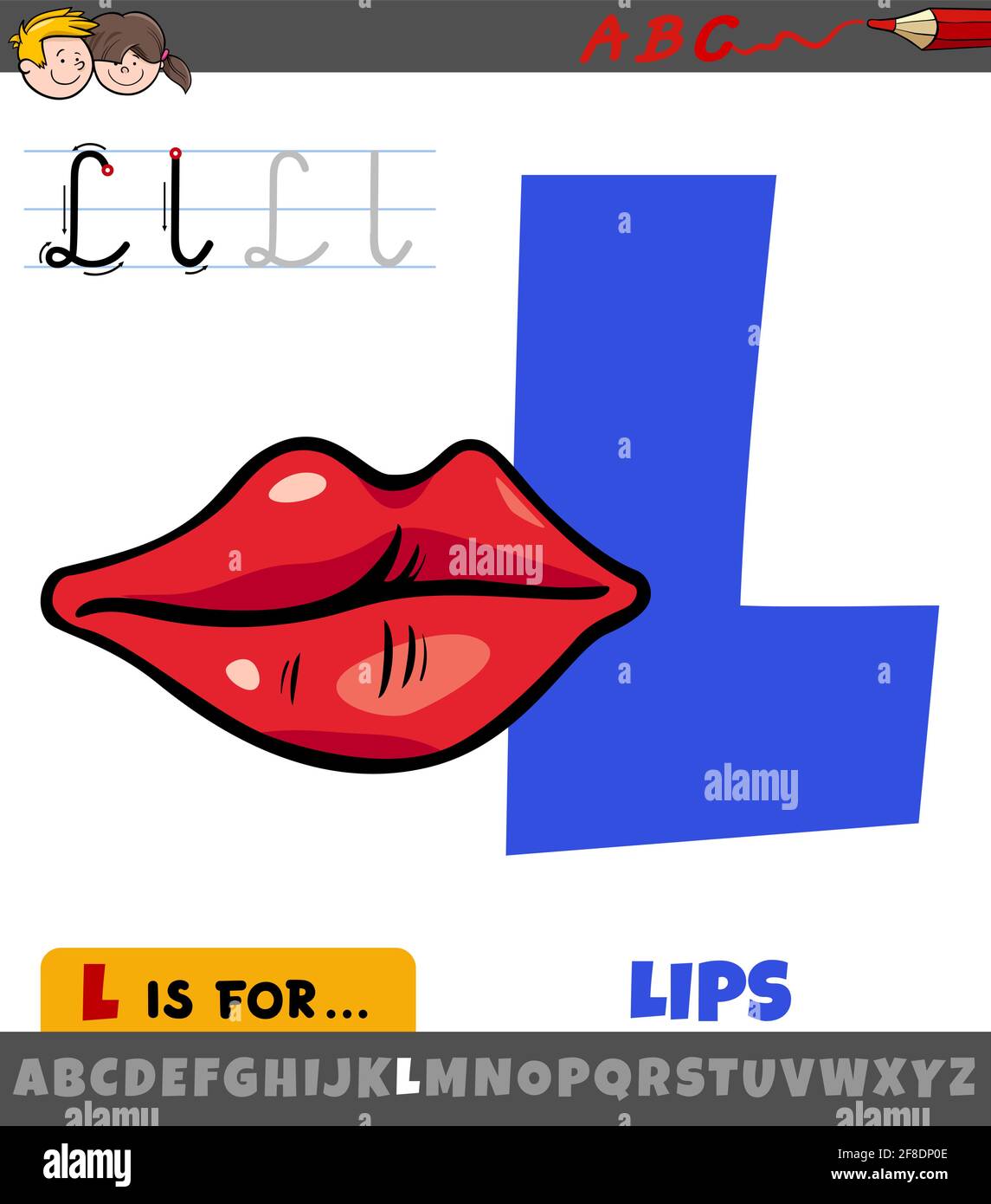 Educational Cartoon Illustration Of Letter L From Alphabet With Lips Word Stock Vector Image