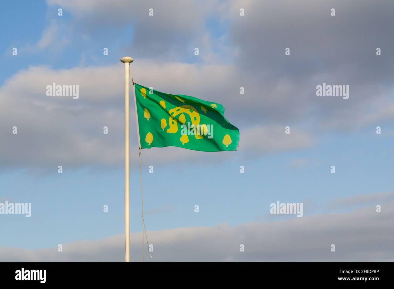 OAKHAM, RUTLAND, ENGLAND- 3 April 2021: Rutland Flag in the grounds of ...