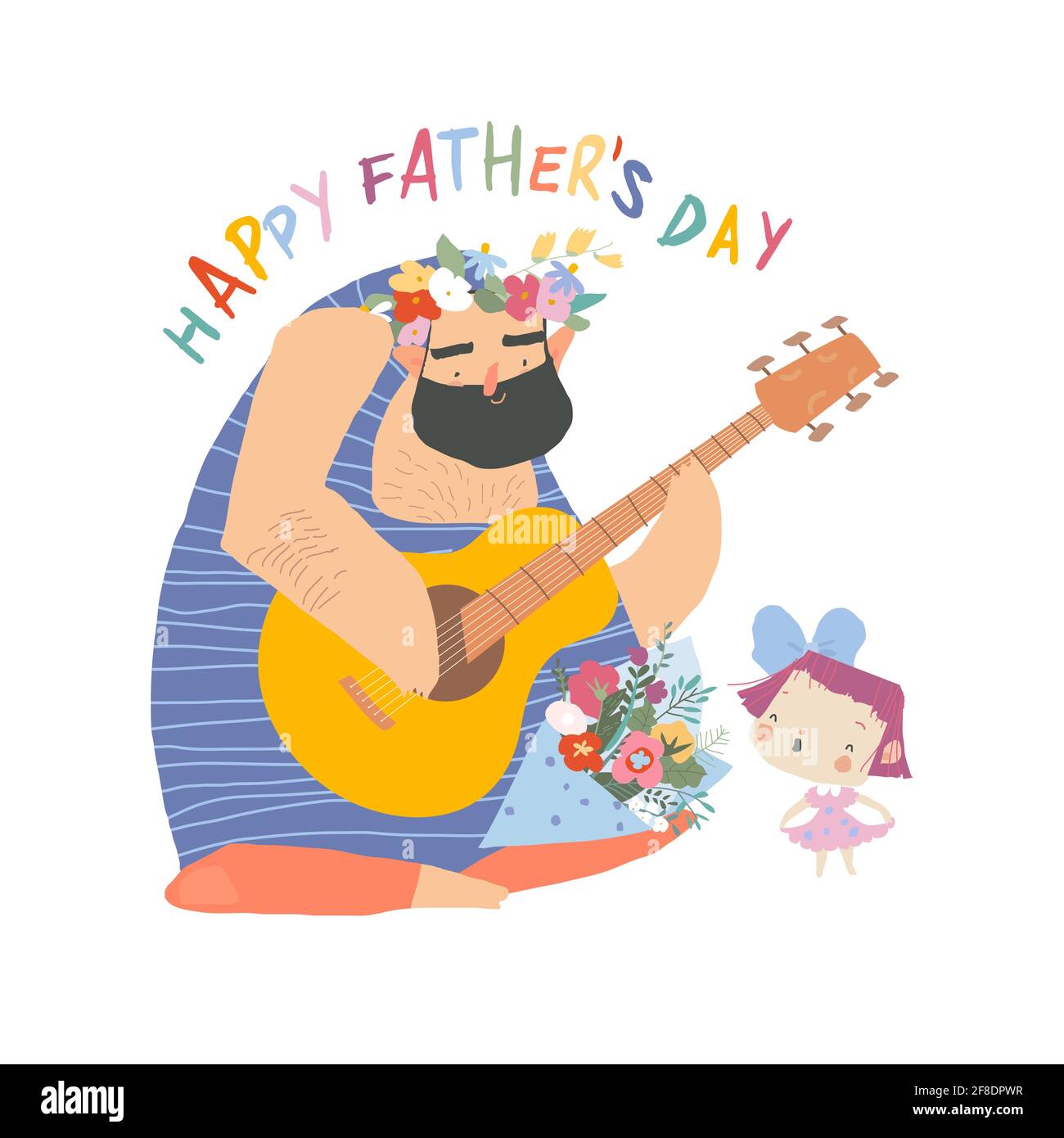 Happy Fathers day card. Father playing Guitar and Daughter singing ...