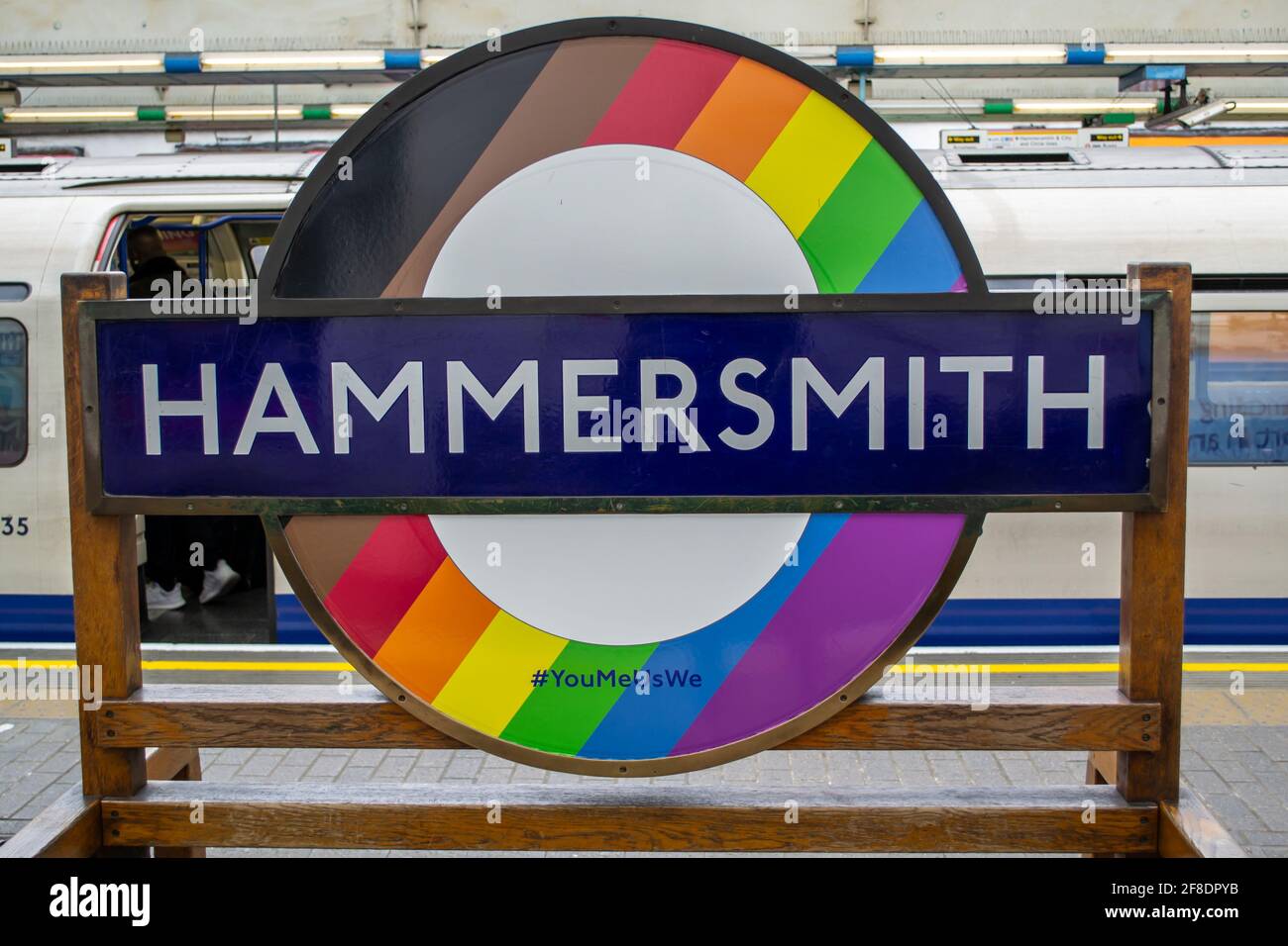 HAMMERSMITH, LONDON, ENGLAND- 10 April 2021: Pride roundel at ...