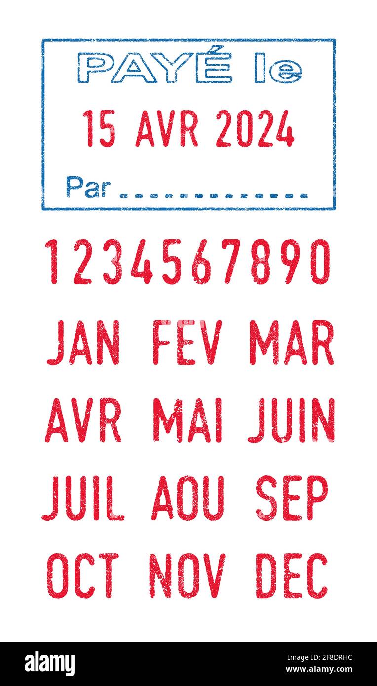 Vector illustration of The French word Paye (Paid) in blue ink stamp ...
