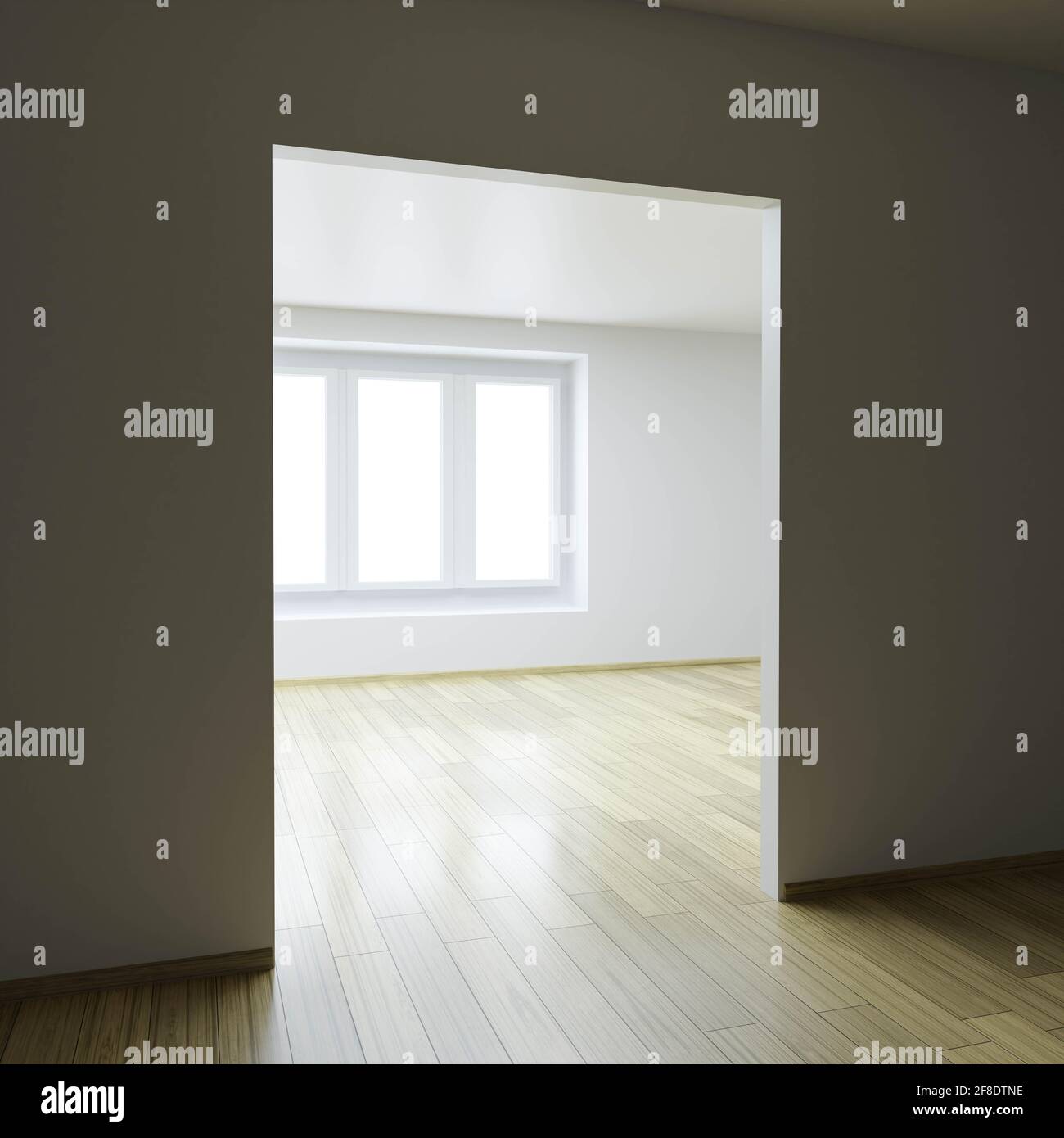 empty living room loft modern interior with wooden floor 3d render ...