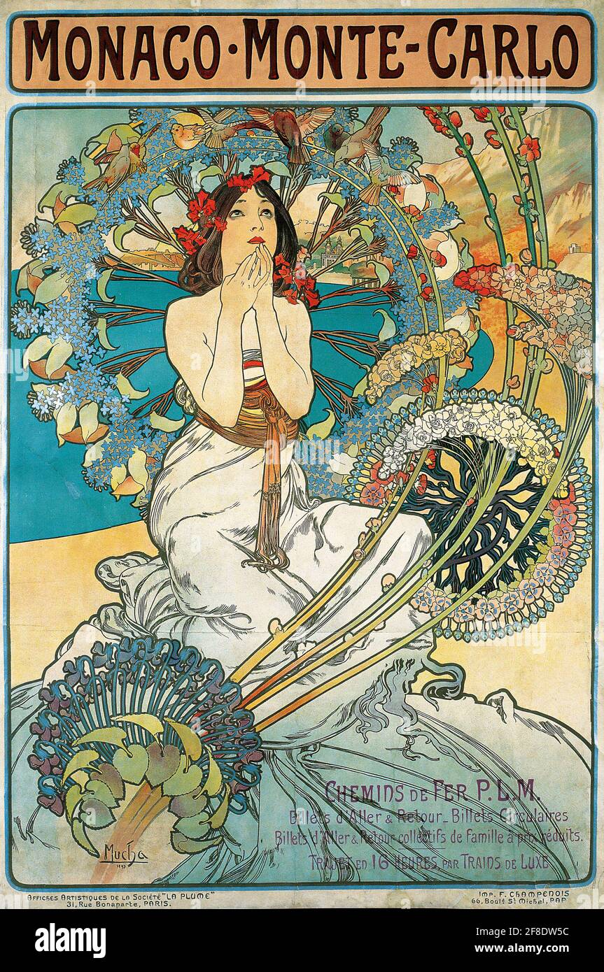 Monaco, Monte-Carlo – Art Nouveau art by Alphonse Mucha, 1897 Stock ...
