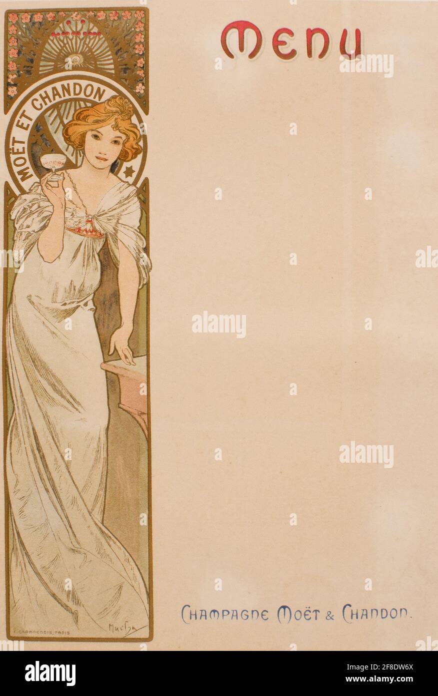Champagne Moet Chandon Menu – Art Nouveau art by Alphonse Mucha Stock ...