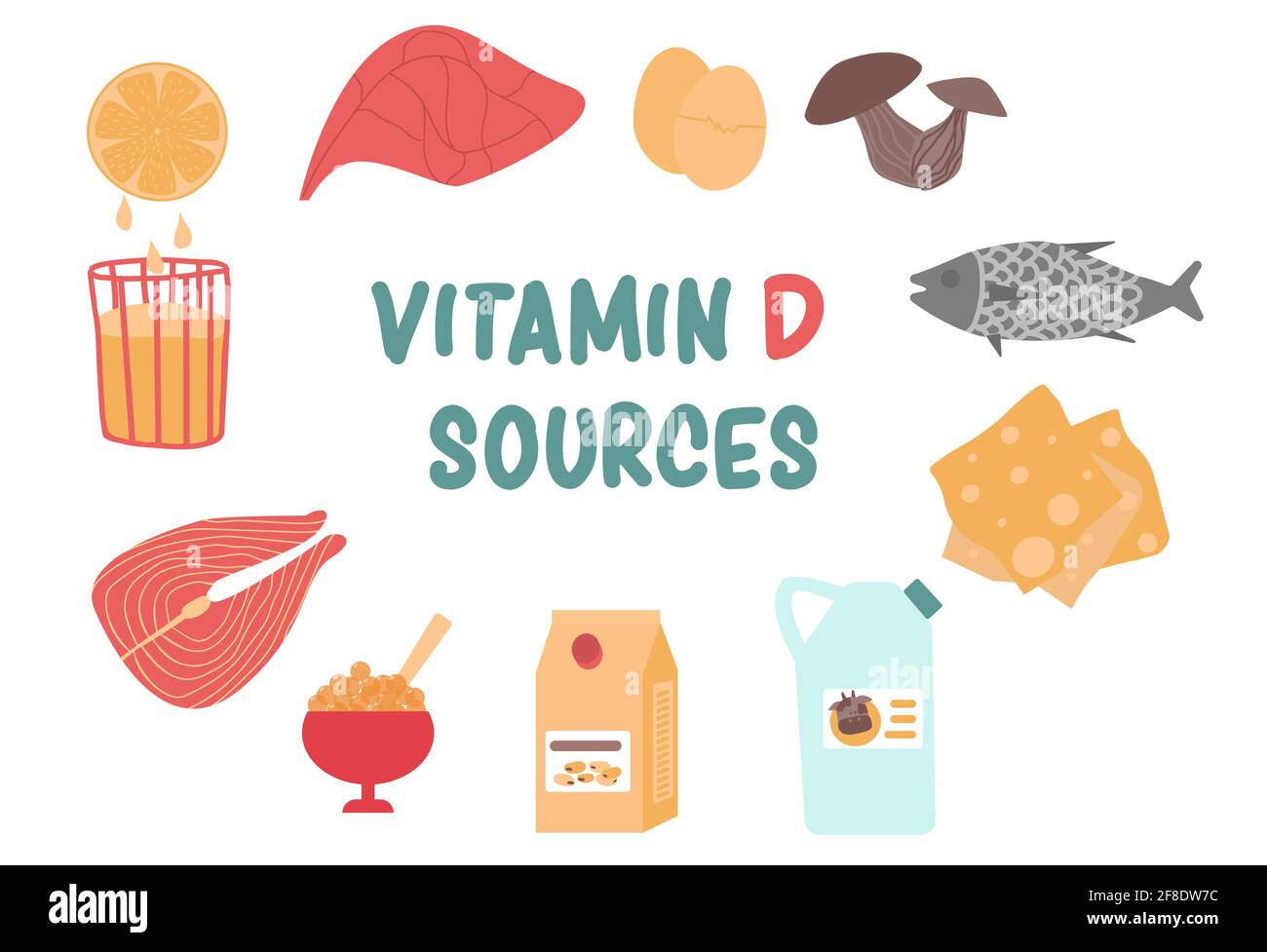 Vitamin D colorful sources set. Flat vector illustration Stock Vector ...