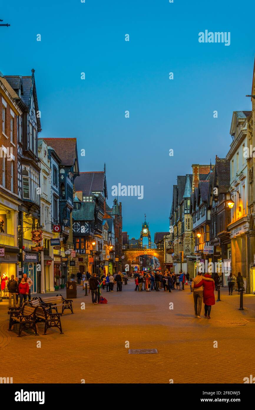 CHESTER, UNITED KINGDOM, APRIL 7, 2017: Sunset view of traditional ...