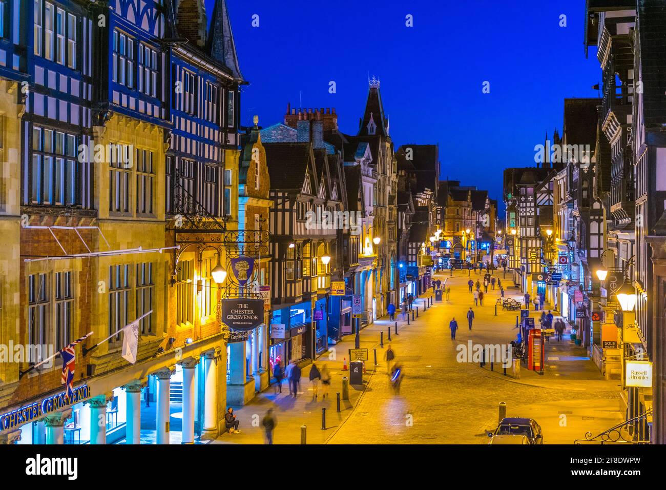 CHESTER, UNITED KINGDOM, APRIL 7, 2017: Sunset view of traditional ...