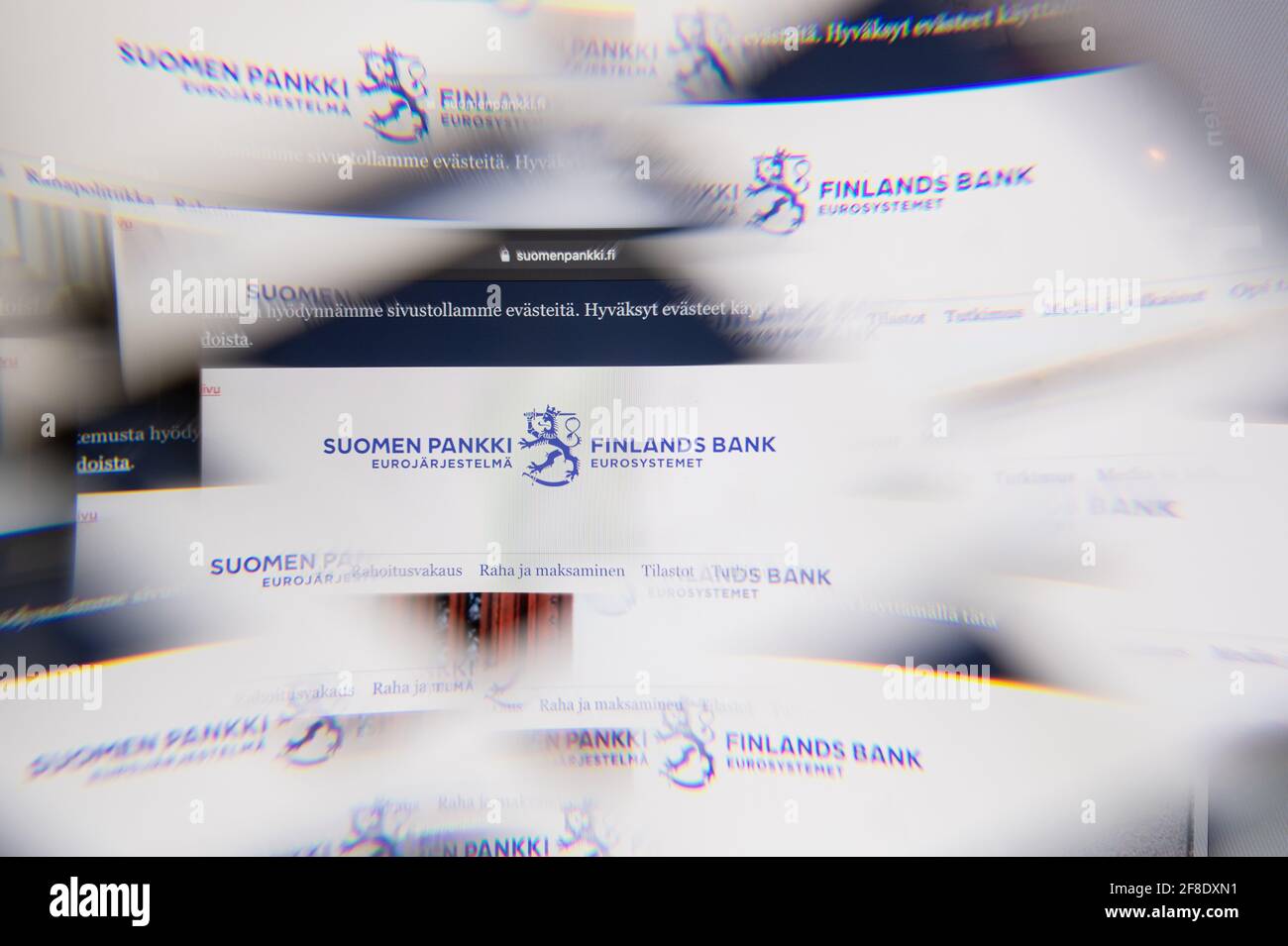 Milan, Italy - APRIL 10, 2021: Suomen Pankki logo on laptop screen seen ...