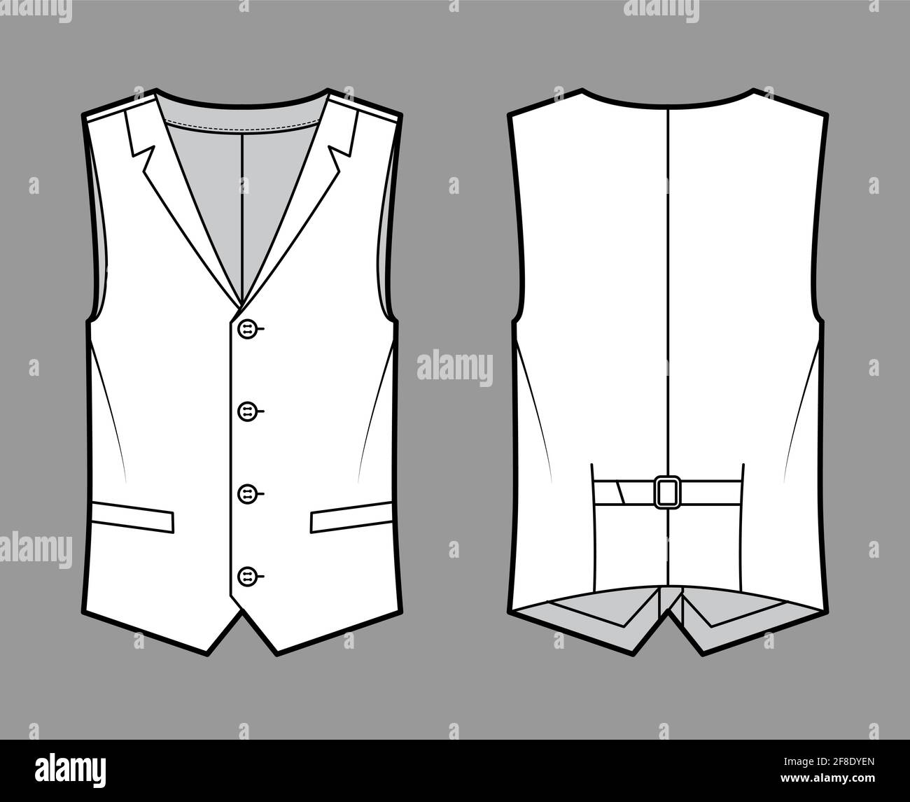 Lapelled vest waistcoat technical fashion illustration with sleeveless ...