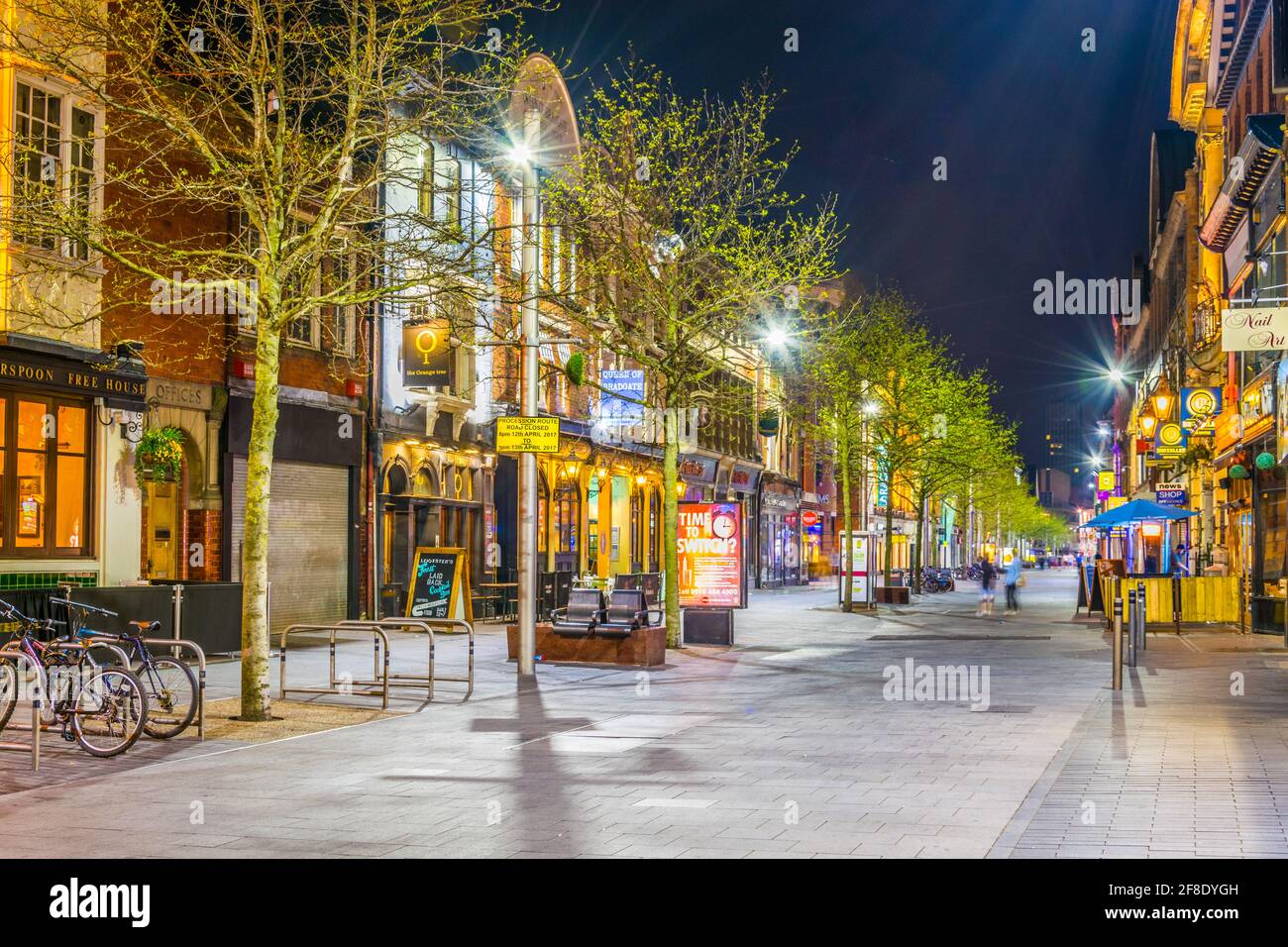 LEICESTER, UNITED KINGDOM, APRIL 9, 2017: Night view of a street in ...