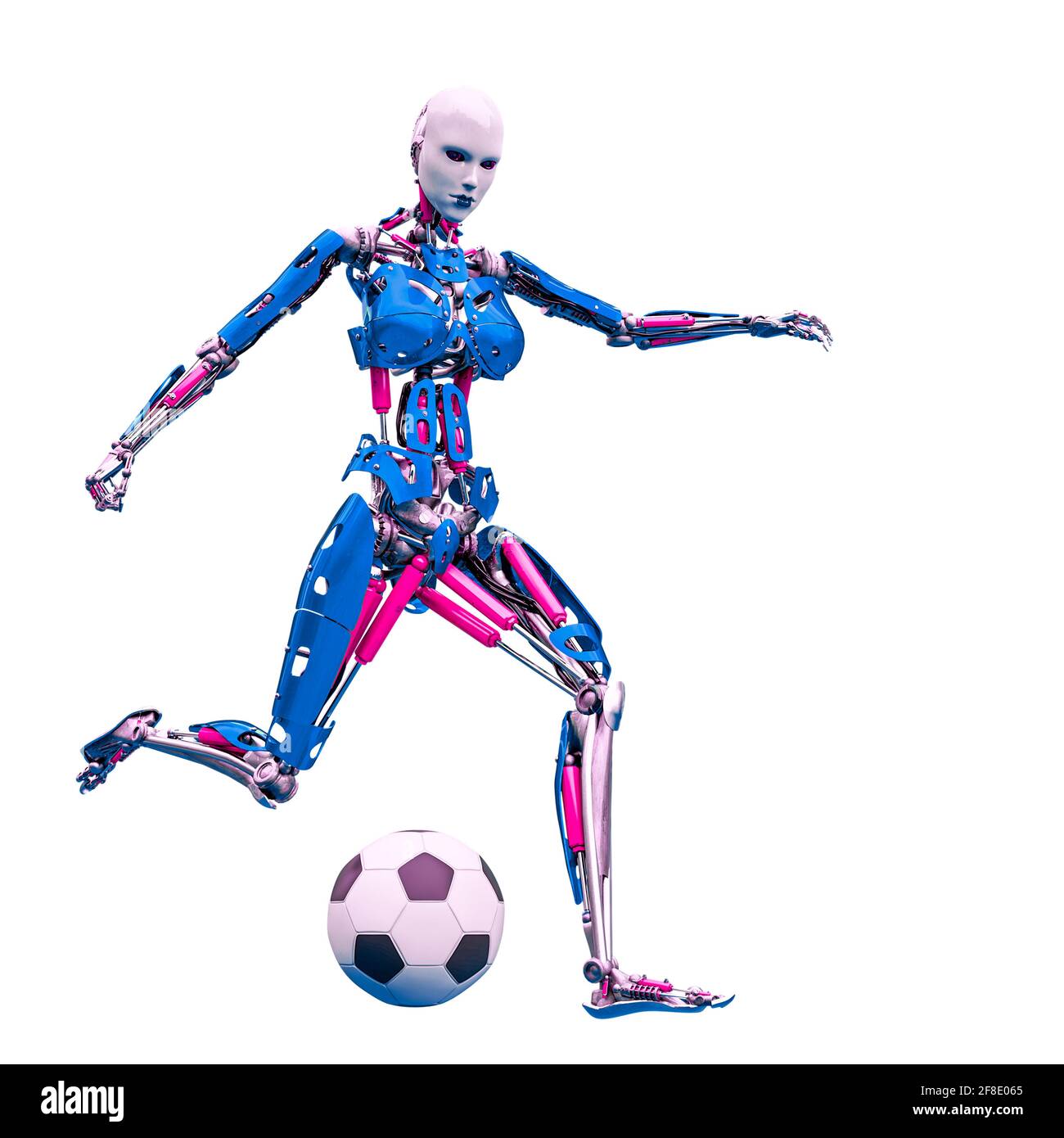 cyborg girl playing football, 3d illustration Stock Photo - Alamy