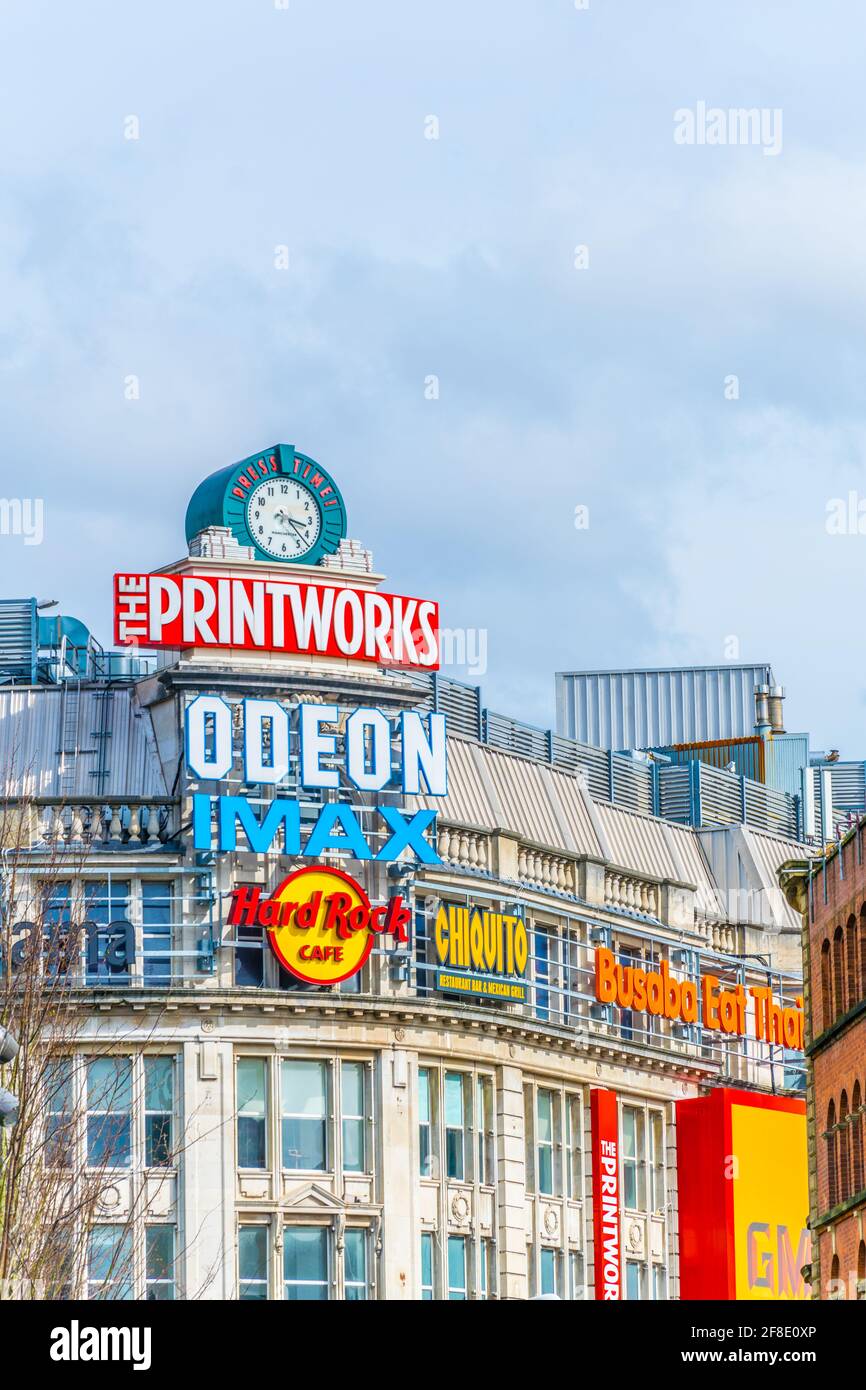 MANCHESTER, UNITED KINGDOM, APRIL 11, 2017: Commercial signs on a ...
