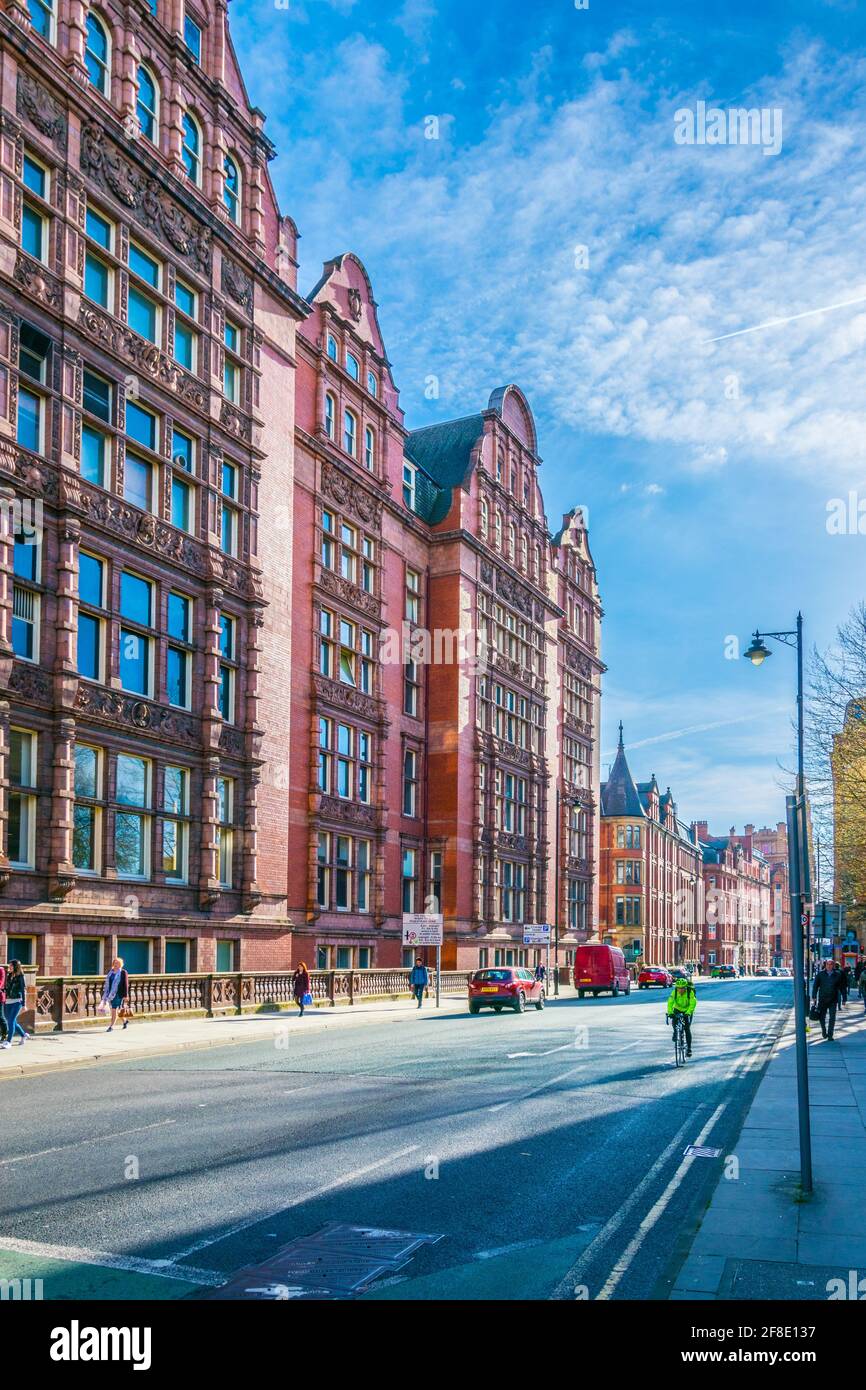 MANCHESTER, UNITED KINGDOM, APRIL 11, 2017: View of a classical brick ...