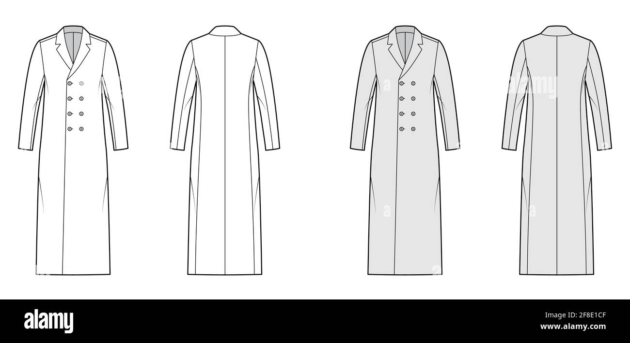 Classic coat technical fashion illustration with midi length, long ...