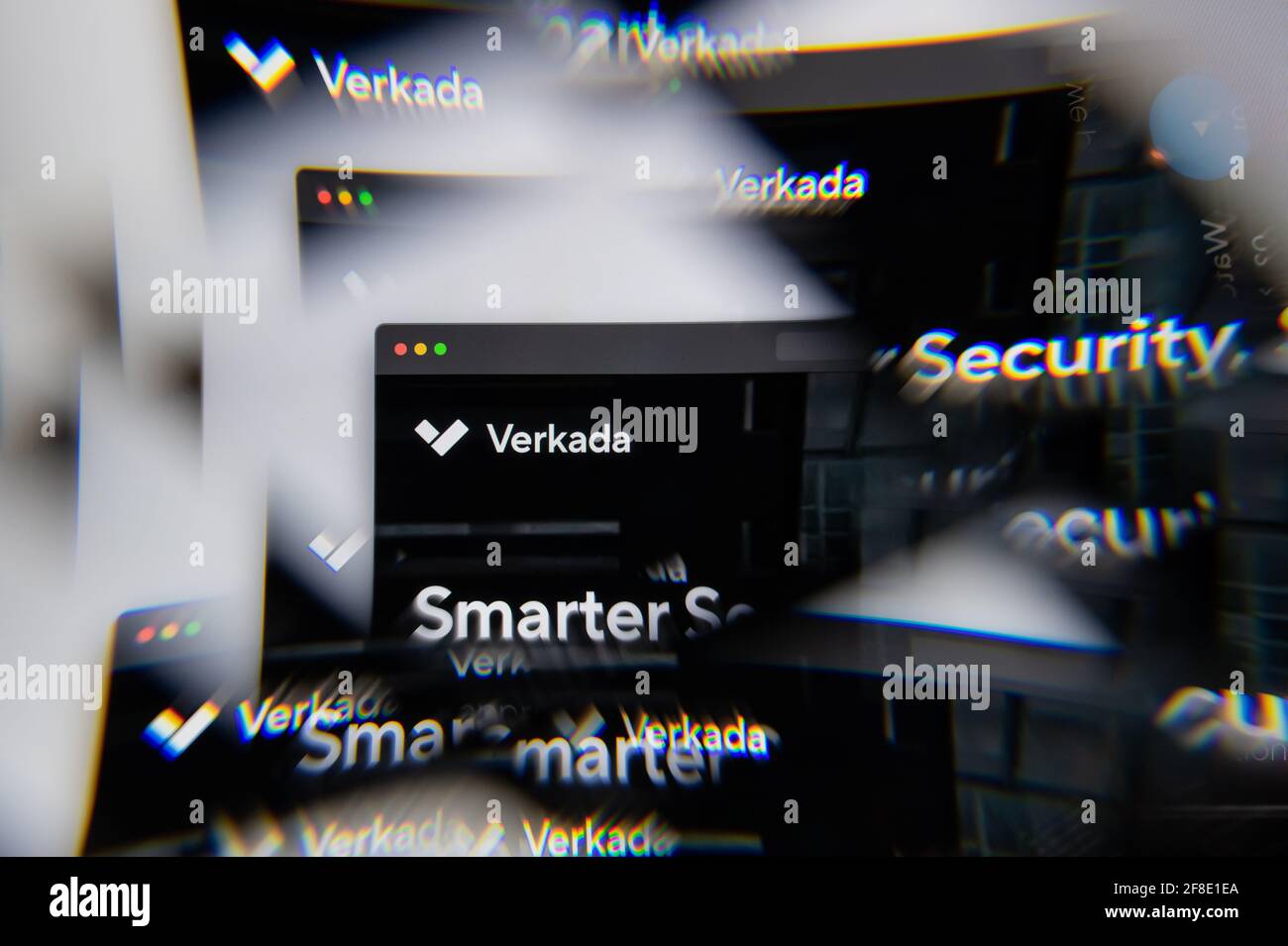 Milan, Italy - APRIL 10, 2021: Verkada logo on laptop screen seen through an optical prism ...