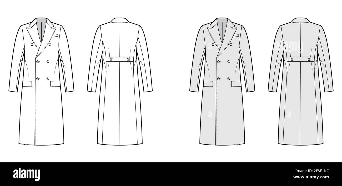 Guards coat technical fashion illustration with double breasted, midi ...