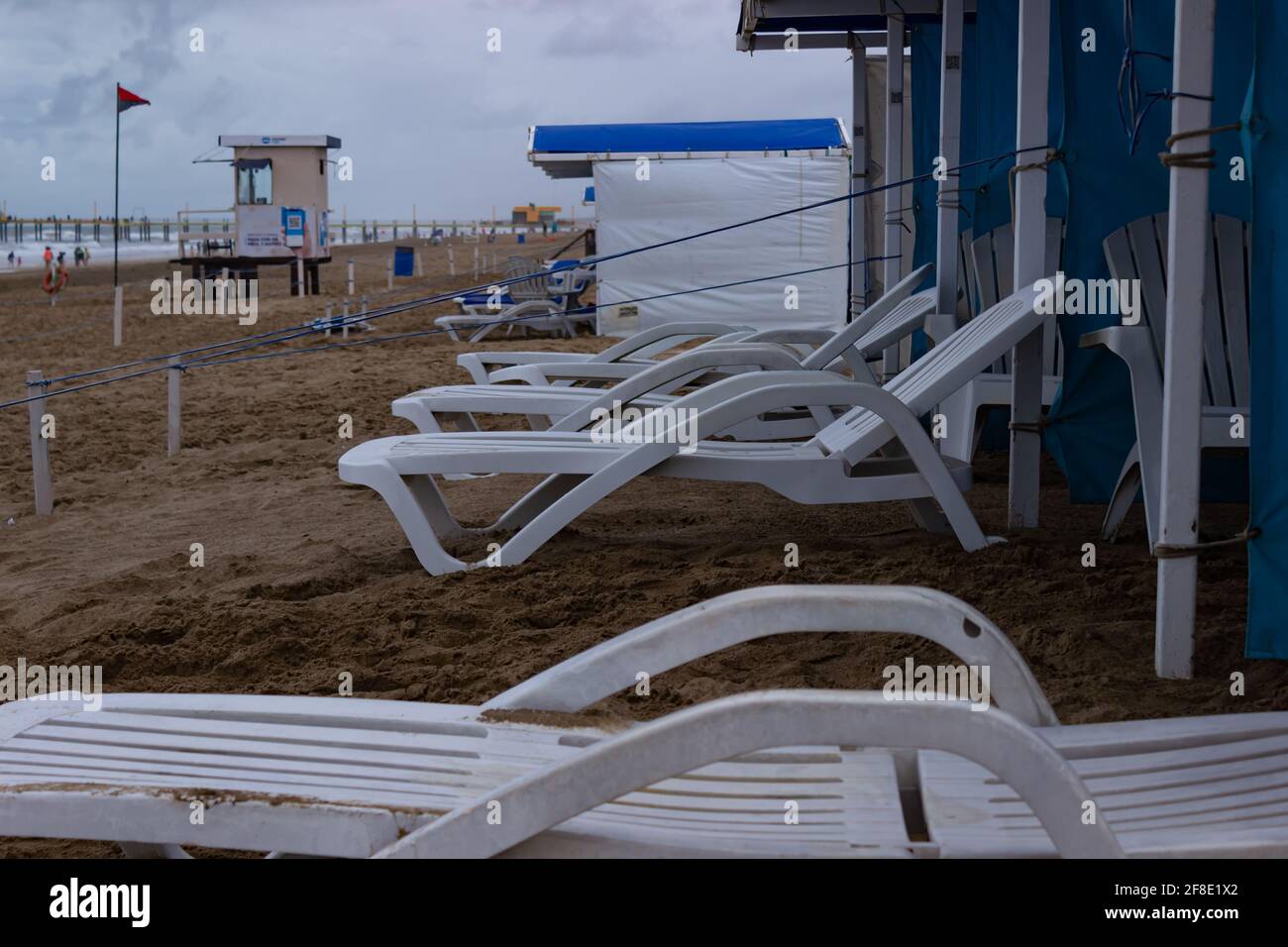 Sun loungers on the beach without people during coronavirus Stock Photo ...