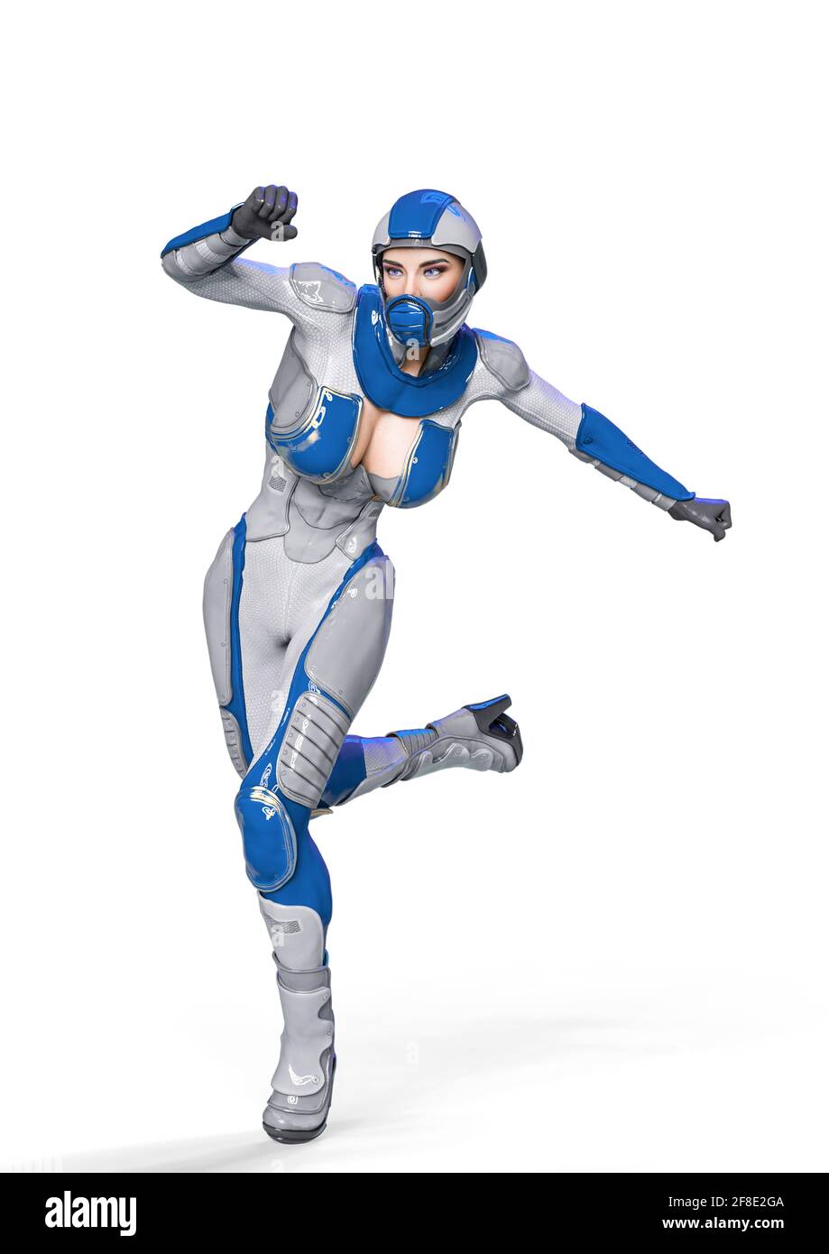 comic woman in a sci fi outfit running, 3d illustration Stock Photo - Alamy