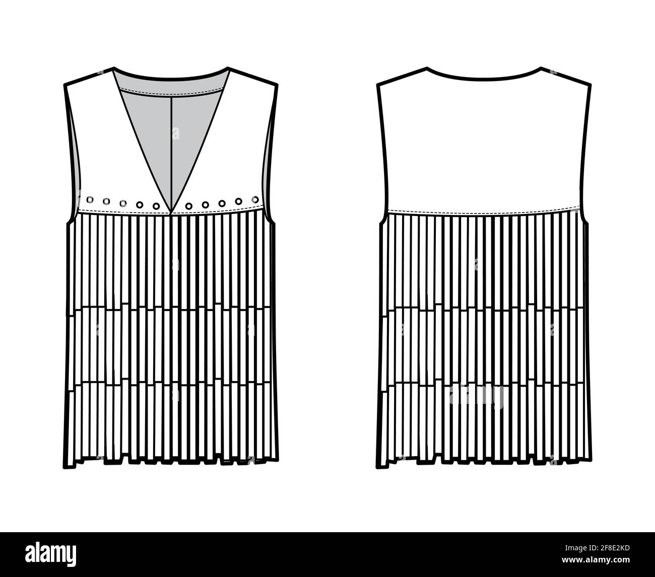 Hippie vest waistcoat technical fashion illustration with fringe ...