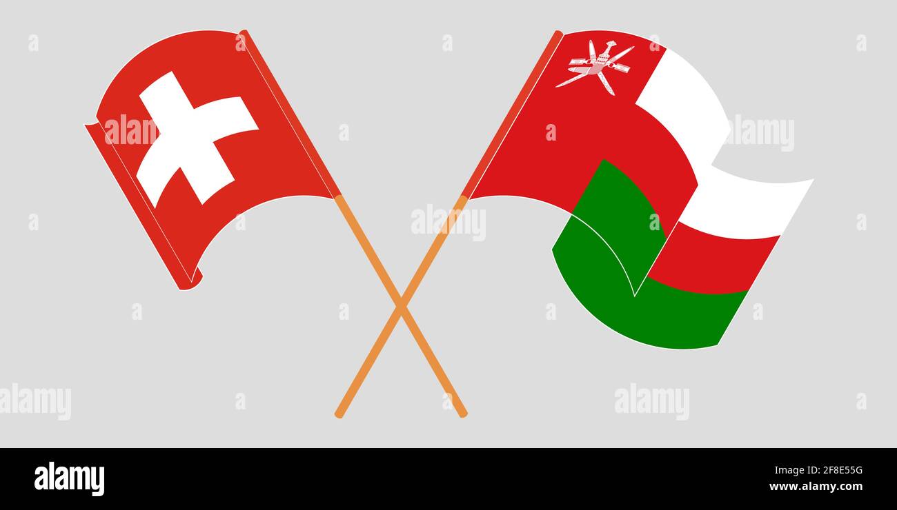 Crossed flags of Oman and Switzerland. Official colors. Correct ...