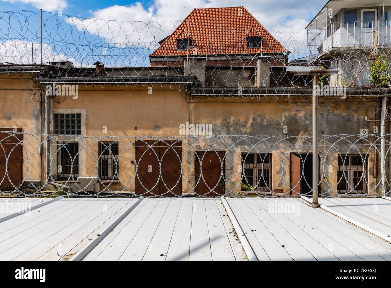 Walbrzych, Poland - June 15 2020: Facade of buildings of old prison ...