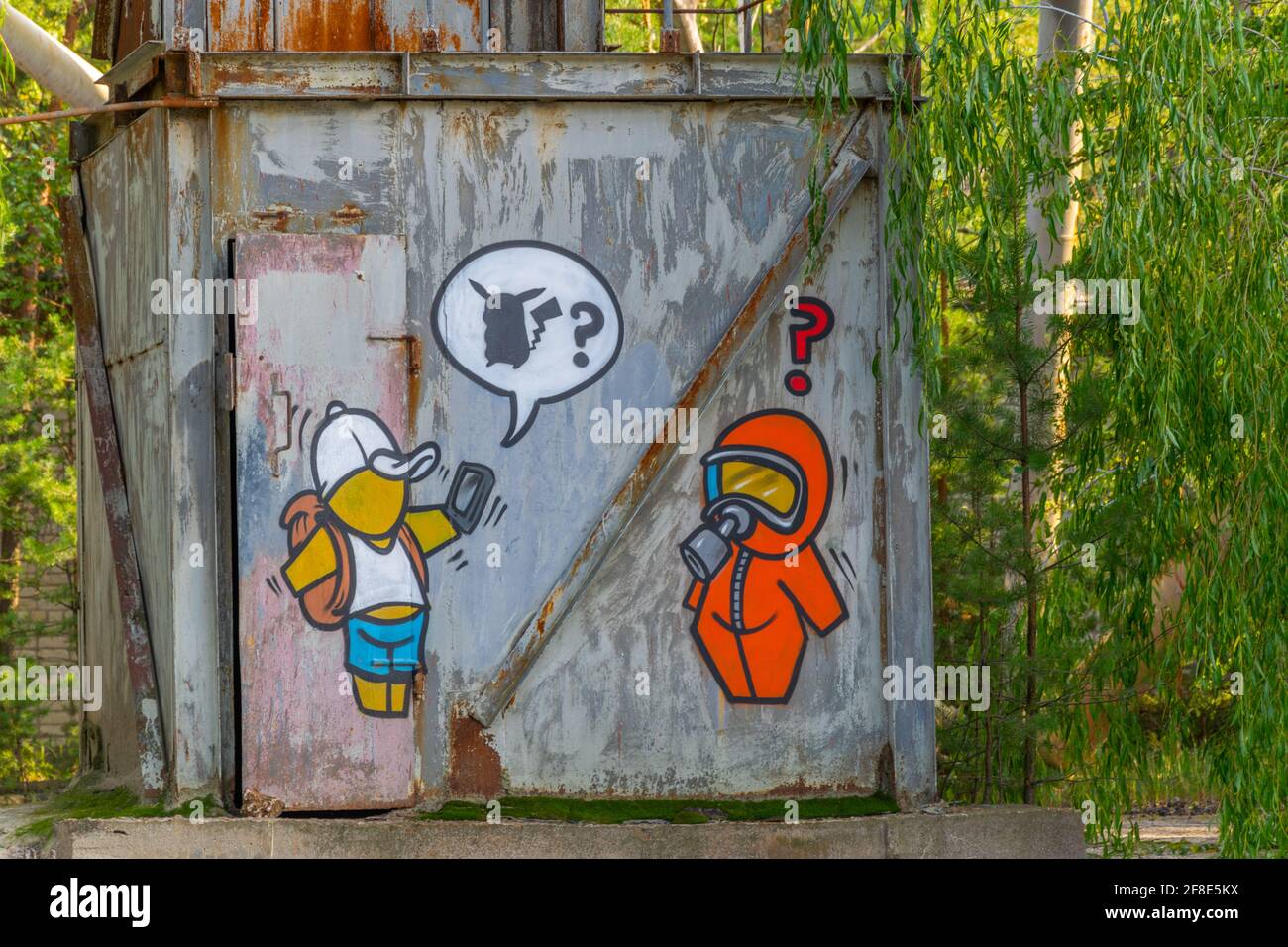 CHERNOBYL, UKRAINE, AUGUST 30, 2019: Street art inside of the Chernobyl ...
