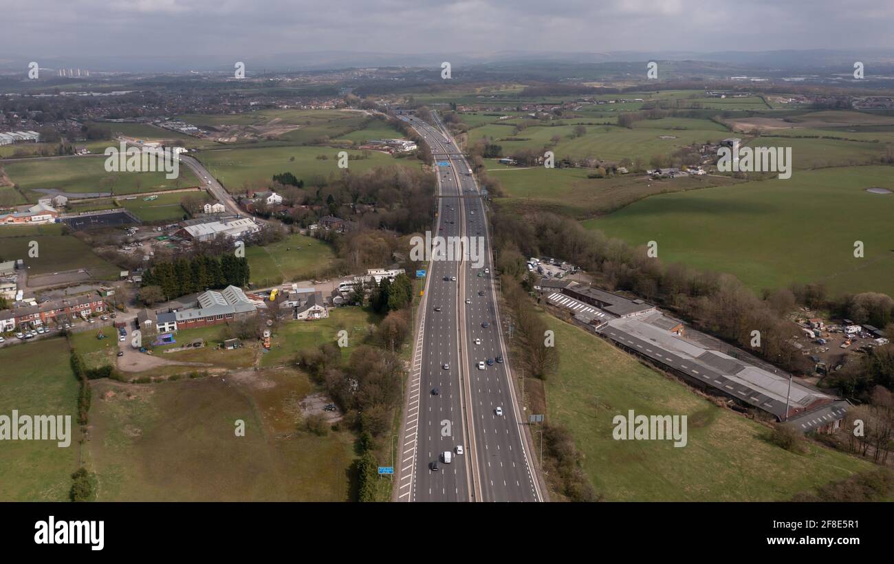 Aerial view of the M62 going towards Leeds, West Yorkshire, UK Stock ...