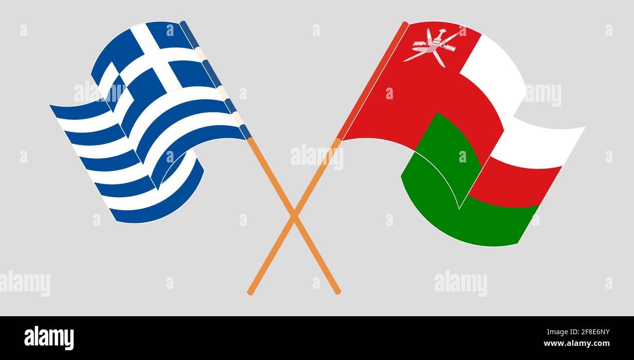 Crossed flags of Oman and Greece. Official colors. Correct proportion ...