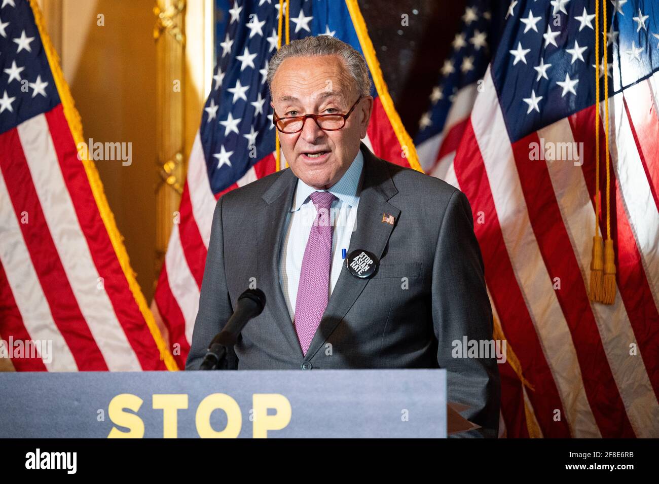 Senate Majority Leader Chuck Schumer (D-NY) speaks at a press ...