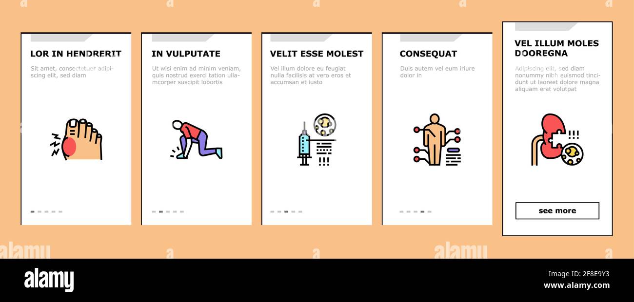 Gout Health Disease Onboarding Icons Set Vector Stock Vector Image ...