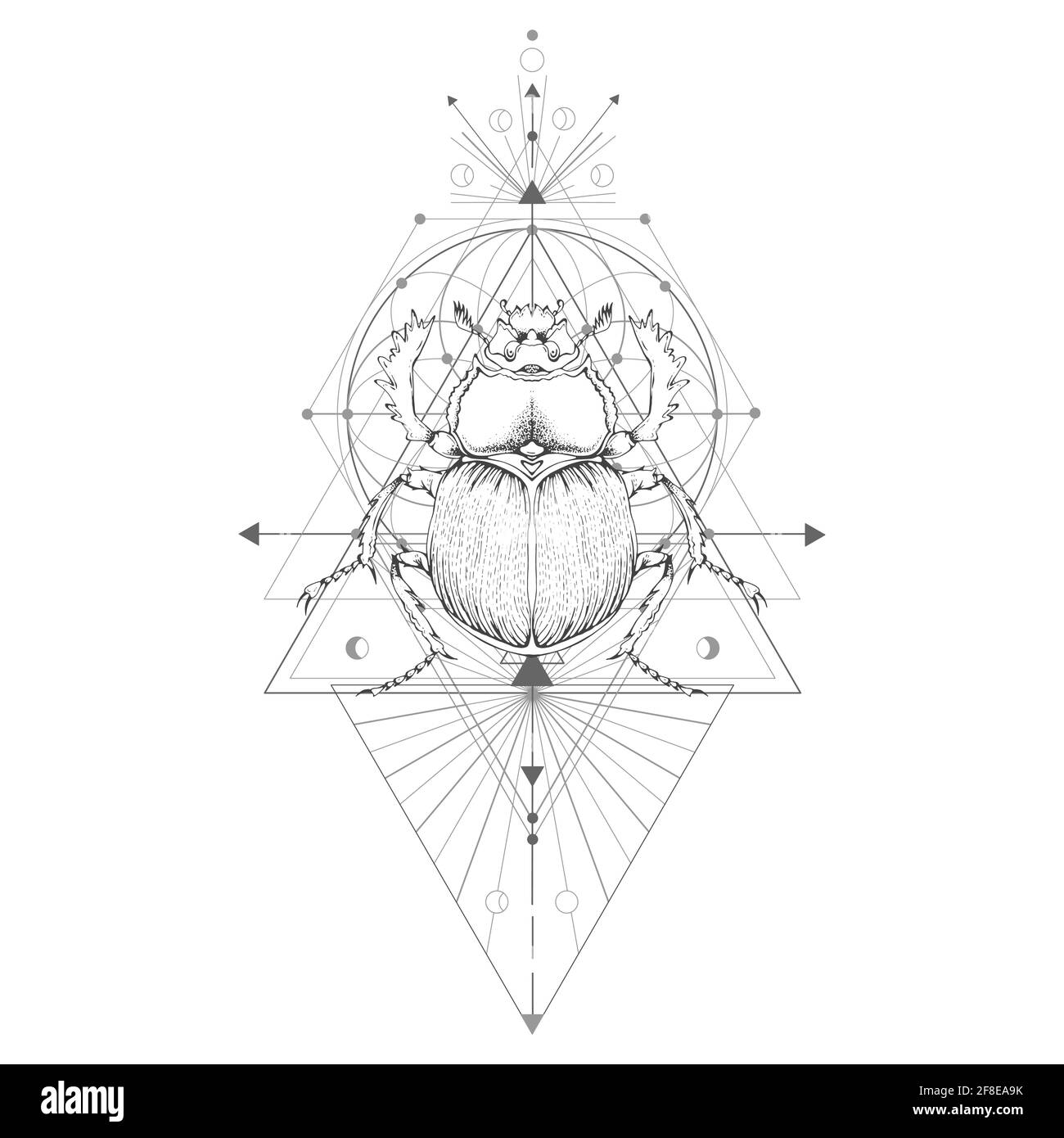 Vector illustration with hand drawn scarab and Sacred geometric symbol ...