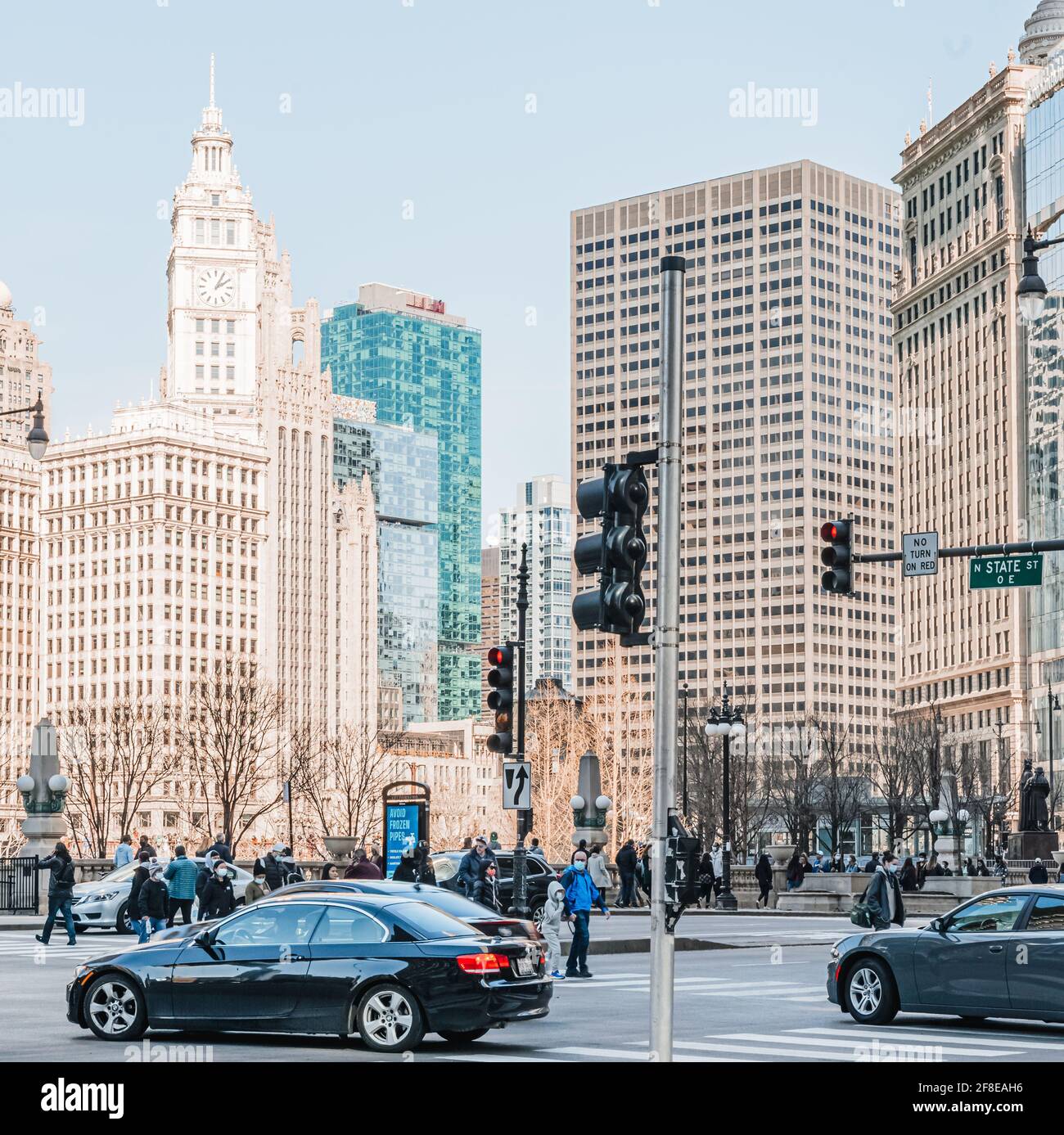 Chicago, Illinois - March 13, 2021: The Empty Streets of Downtown ...