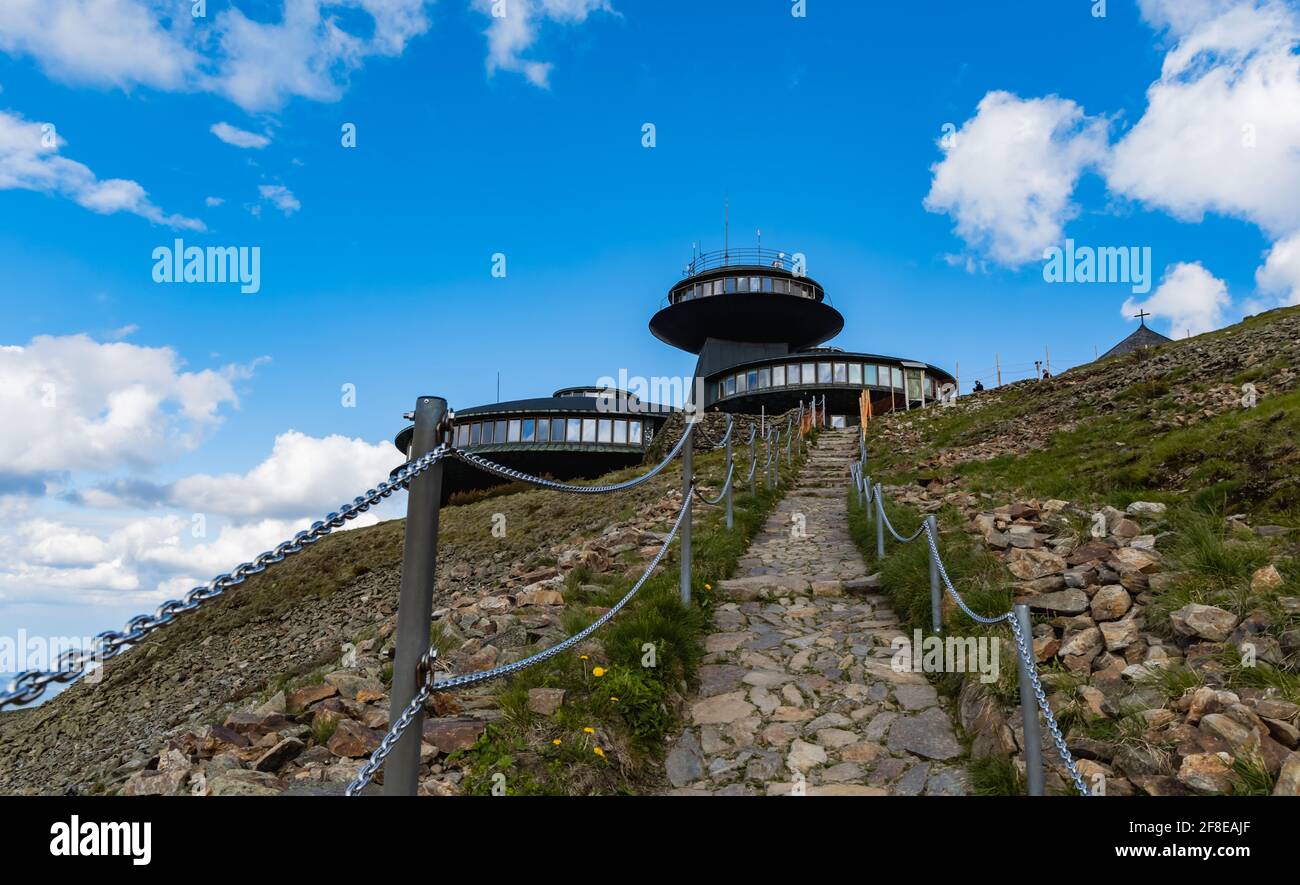 Giant Mountains, Poland - June 23 2020: Long mountain trail to peak of ...