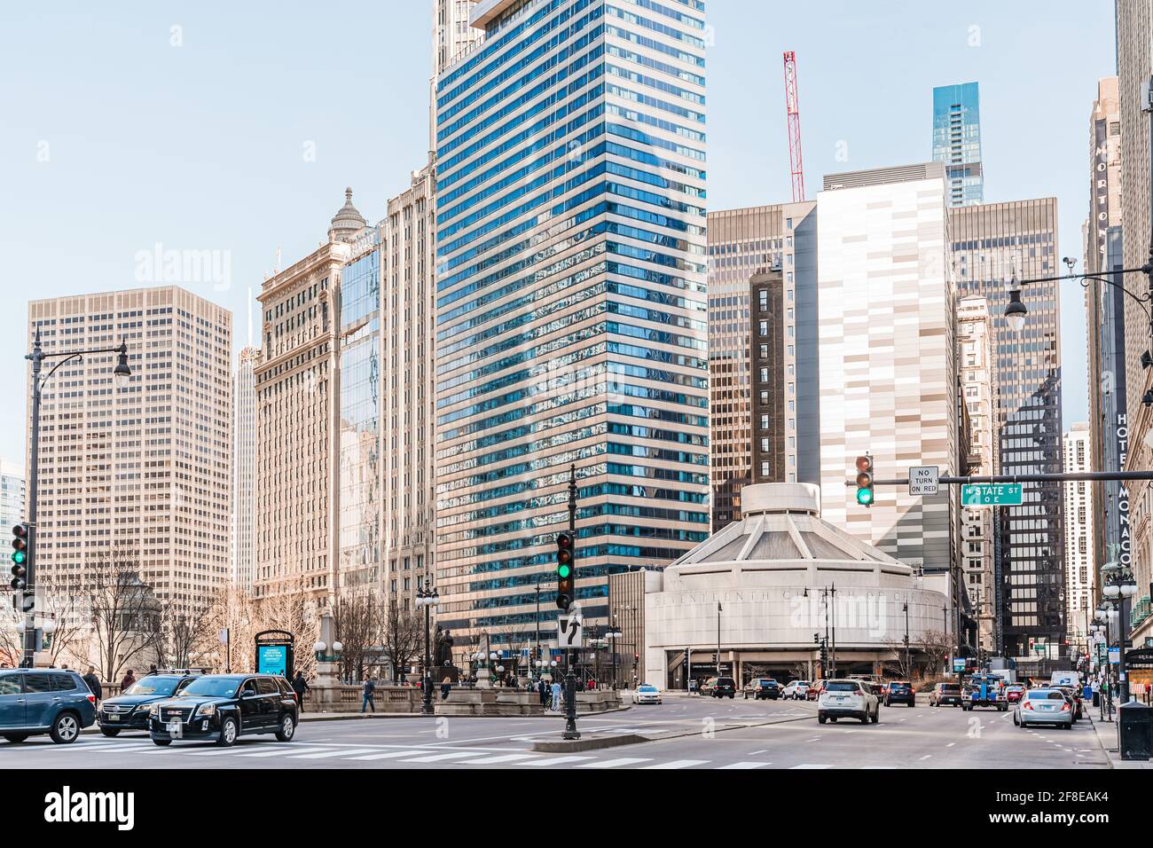 Chicago, Illinois - March 13, 2021: The Empty Streets of Downtown ...