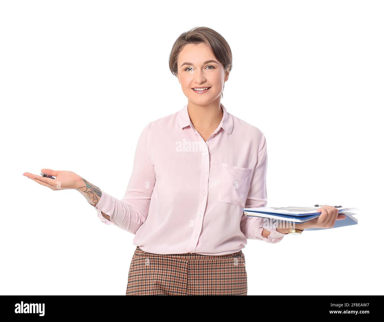 Portrait of female psychologist on white background Stock Photo - Alamy