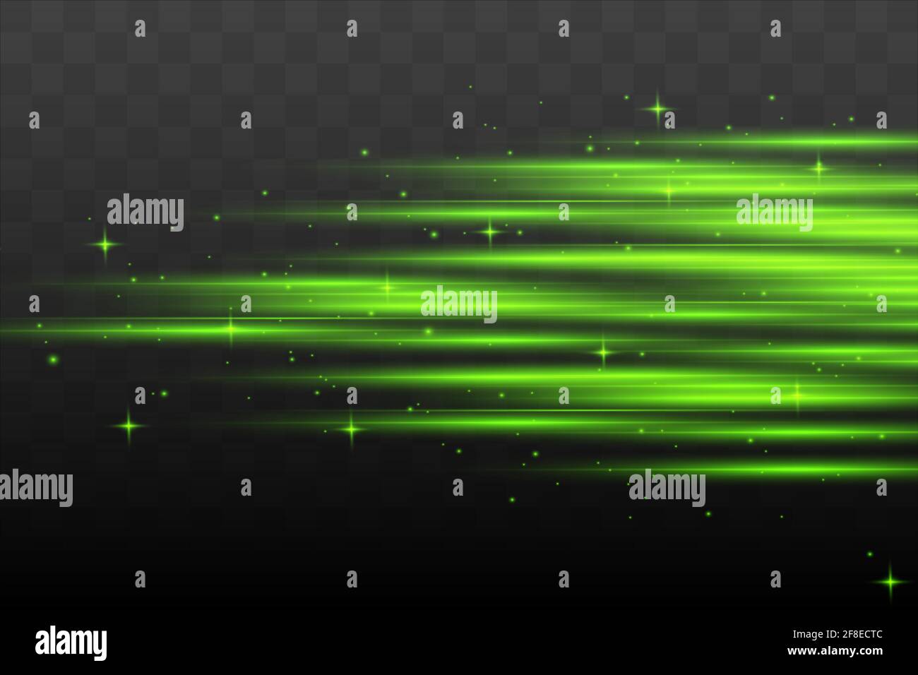 Abstract green laser beam. Transparent isolated on black background ...
