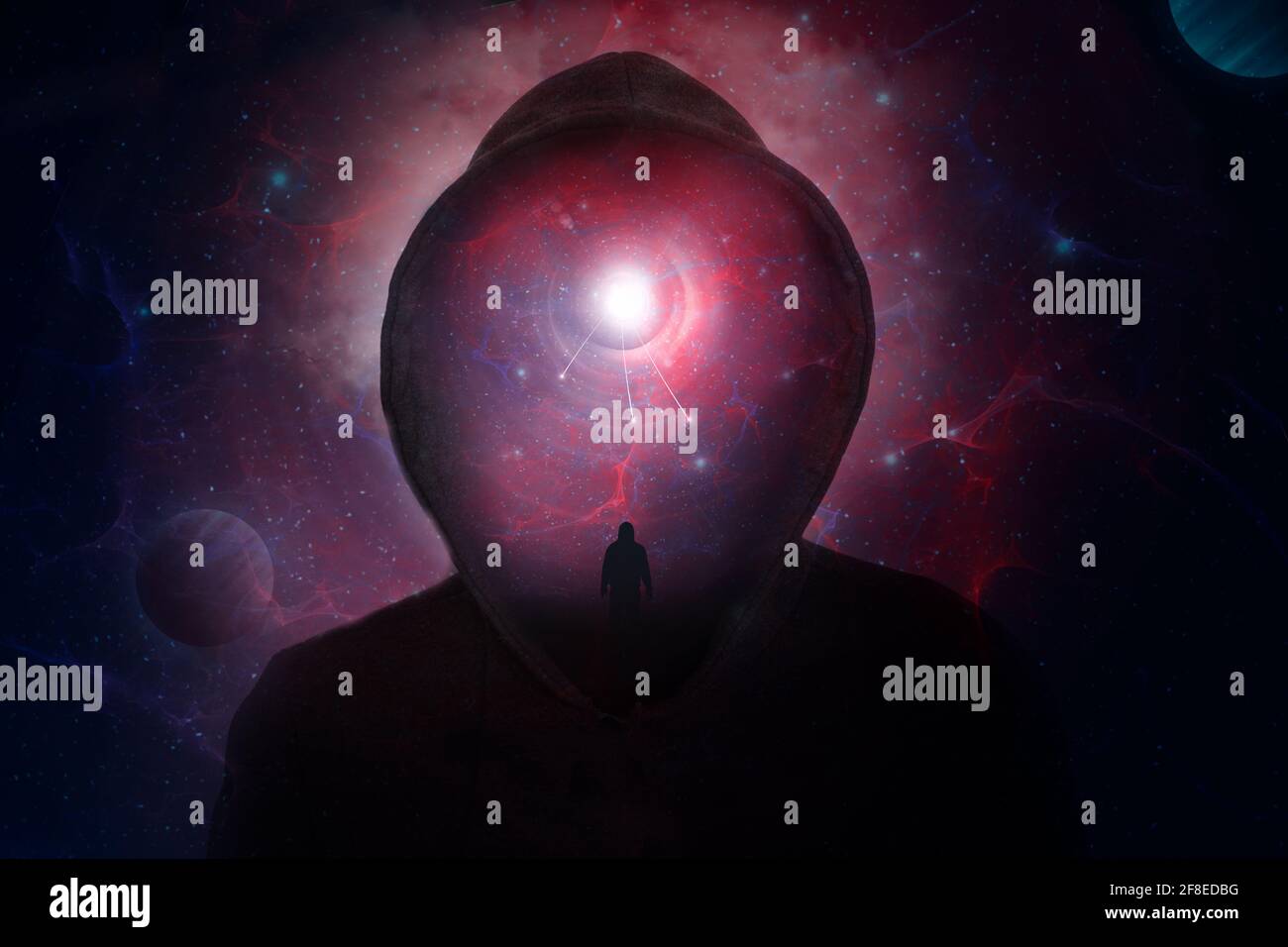 A science fiction concept of a hooded figure without a face. Over ...