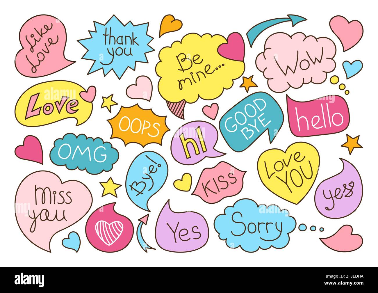 Speech bubble comic doodle set. Pop art design elements dialog clouds ...